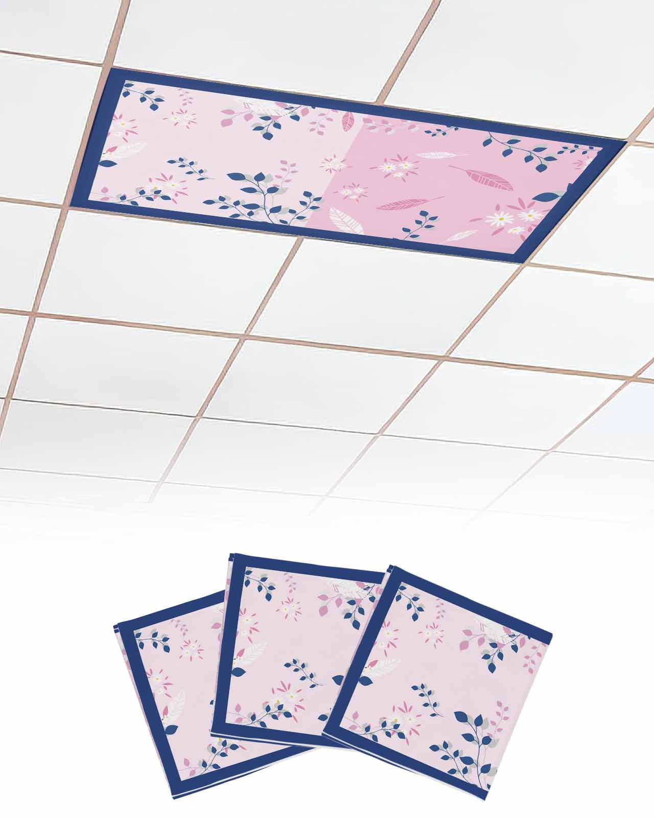 Fluorescent Light Covers for Ceiling Lights 3 Pack, Blue Pink Botanical ...