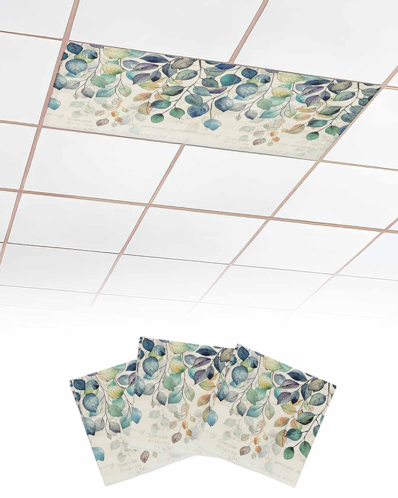 Fluorescent Light Covers for Ceiling Lights 3 Pack, Blue Teal Botanical ...