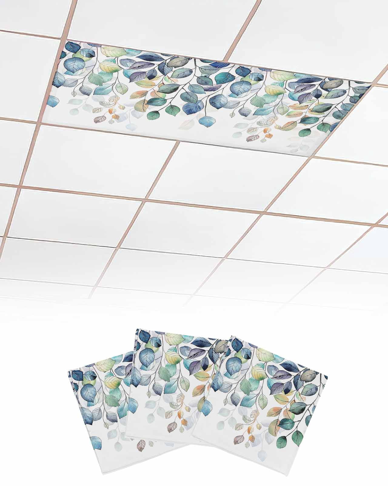 Fluorescent Light Covers for Ceiling Lights 3 Pack, Blue Teal Botanical ...