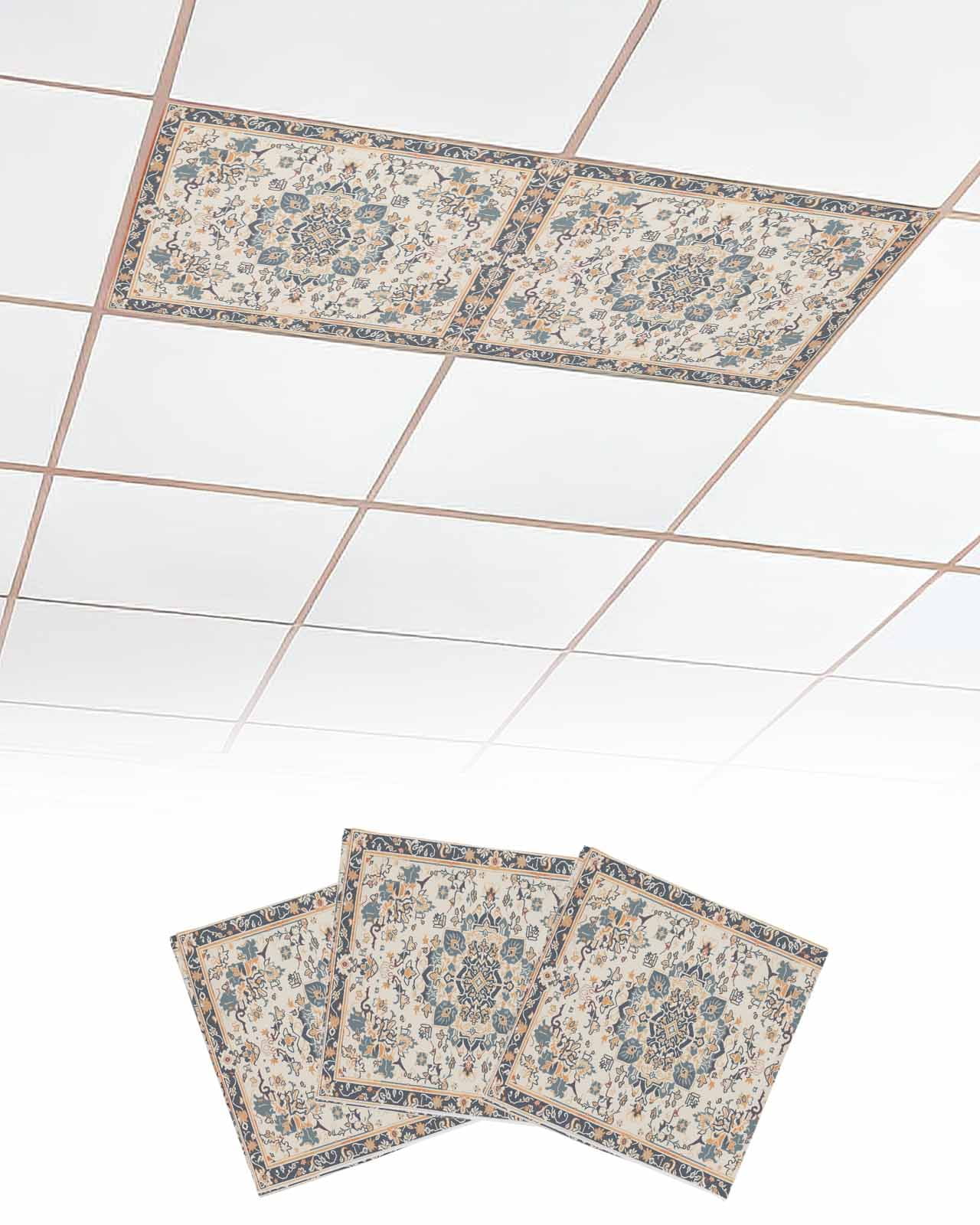 Fluorescent Light Covers for Ceiling Lights 3 Pack, Boho Blue Orange ...