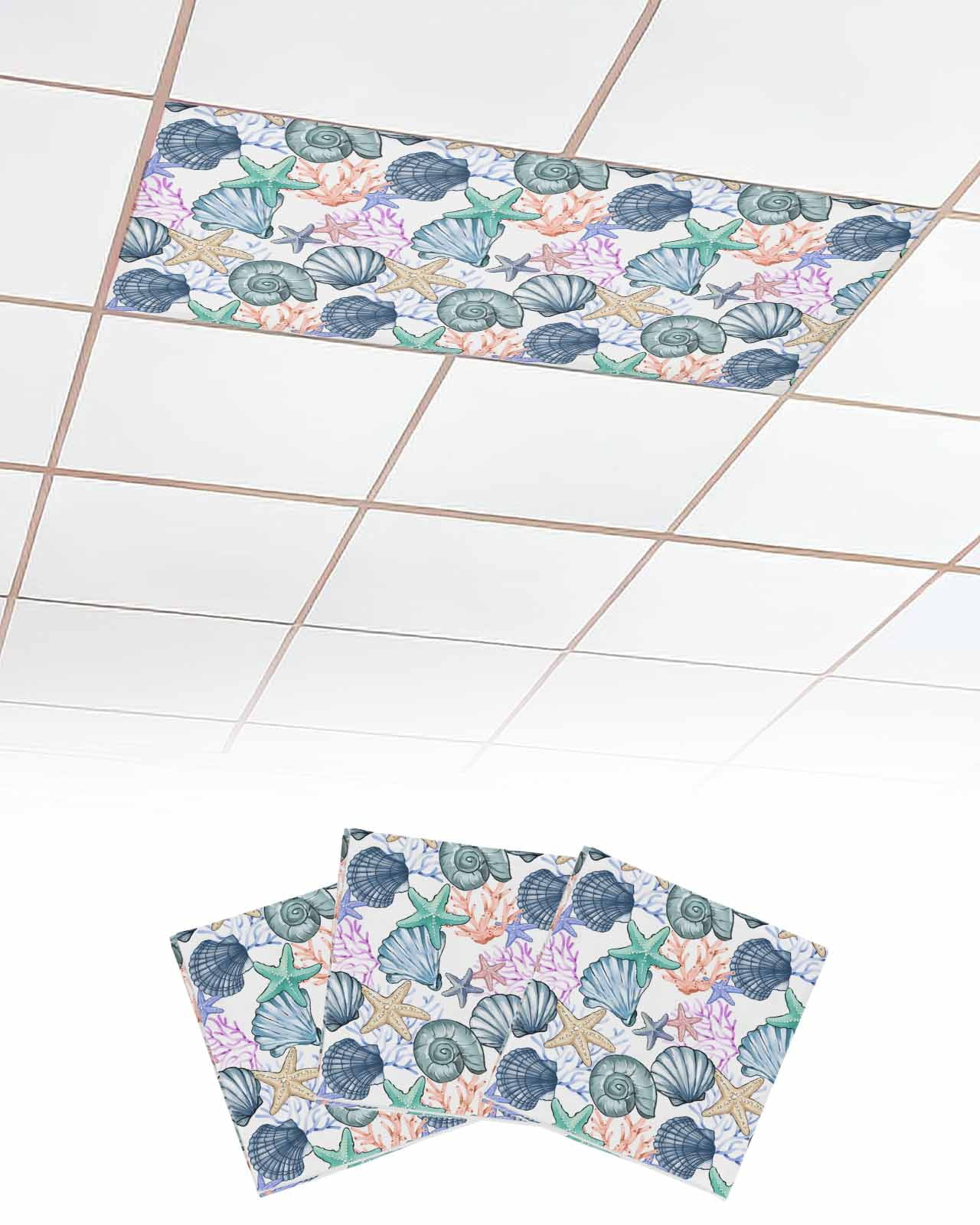 Fluorescent Light Covers for Ceiling Lights 3 Pack, Coastal Beach Magnetic Ceiling Light Covers ...