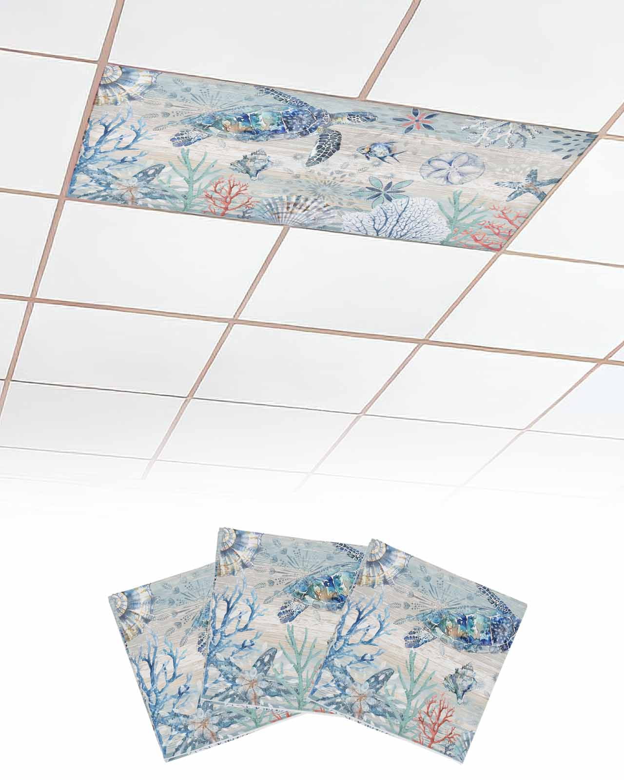 Fluorescent Light Covers for Ceiling Lights 3 Pack, Coastal Sea Turtle ...
