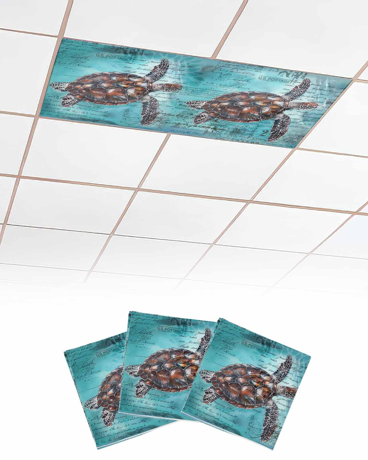 Fluorescent Light Covers for Ceiling Lights 3 Pack, Coastal Sea Turtle Magnetic Ceiling Light ...