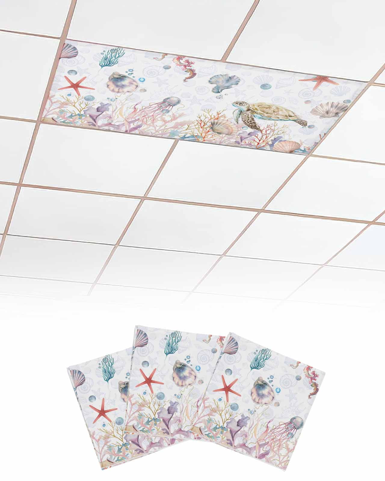 Fluorescent Light Covers for Ceiling Lights 3 Pack, Coastal Sea Turtle ...