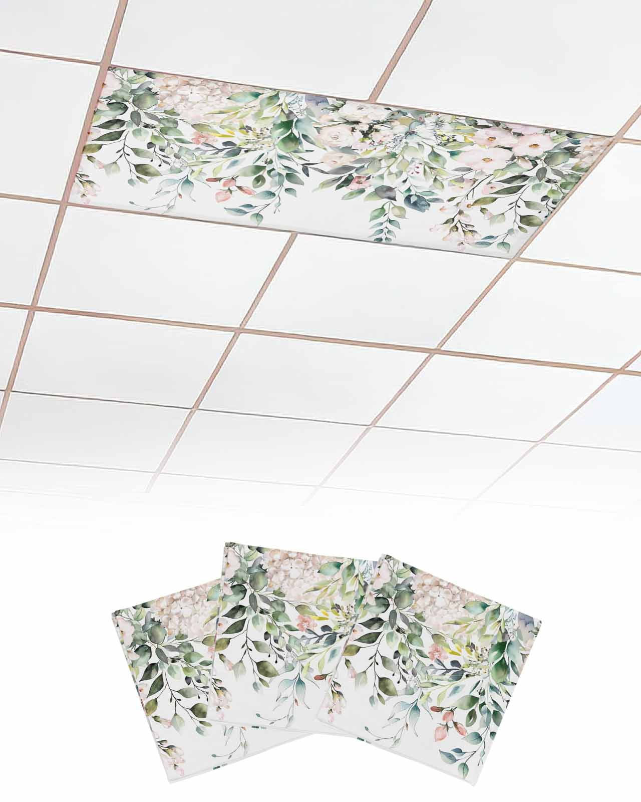 Fluorescent Light Covers for Ceiling Lights 3 Pack, Eucalyptus Leaves ...