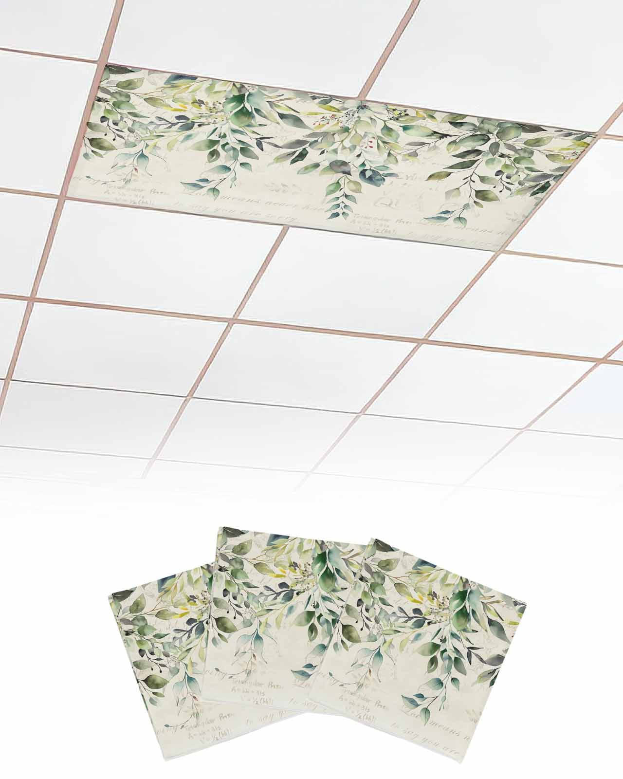 Fluorescent Light Covers for Ceiling Lights 3 Pack, Eucalyptus Leaves ...