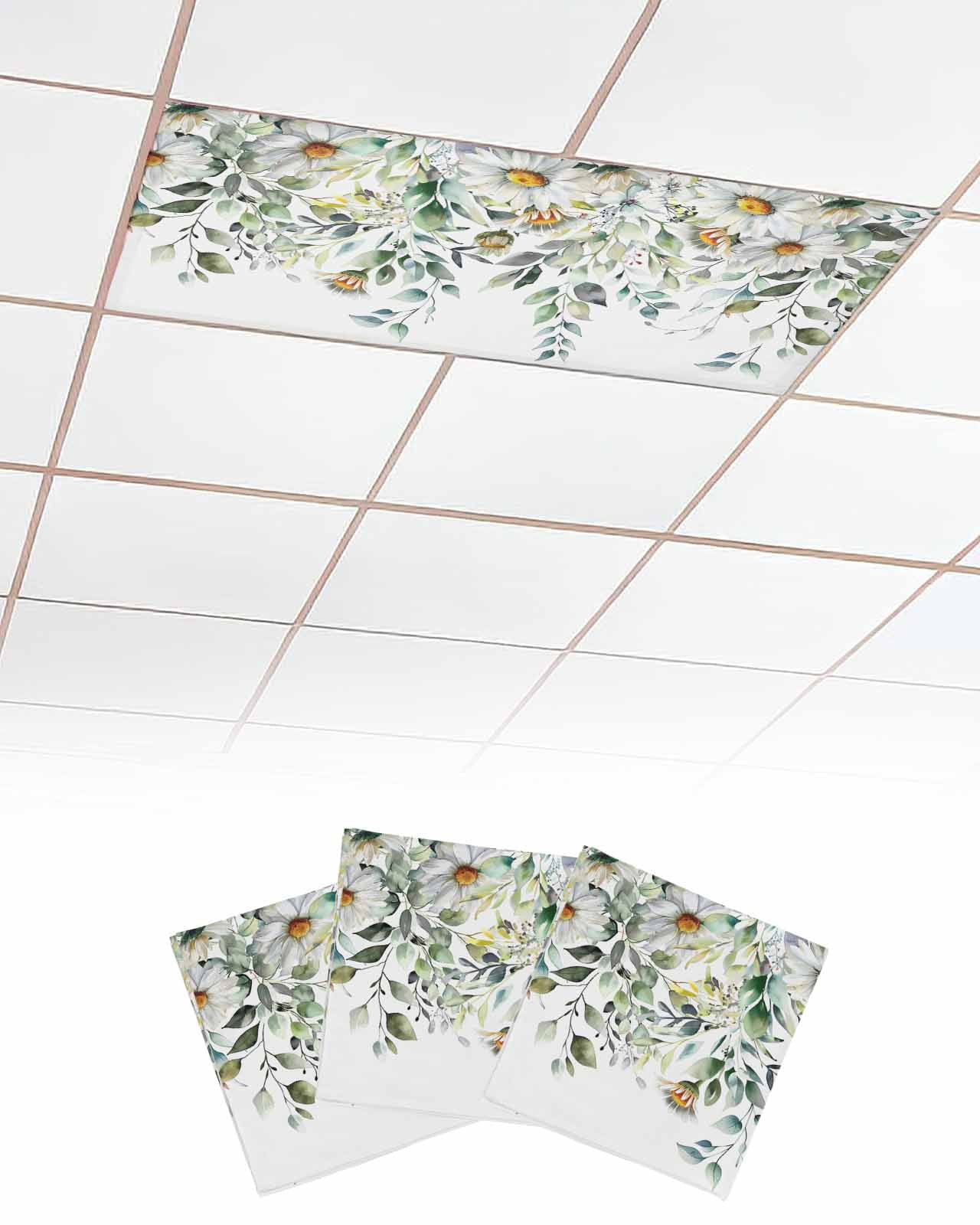 Fluorescent Light Covers for Ceiling Lights 3 Pack, Eucalyptus Leaves ...