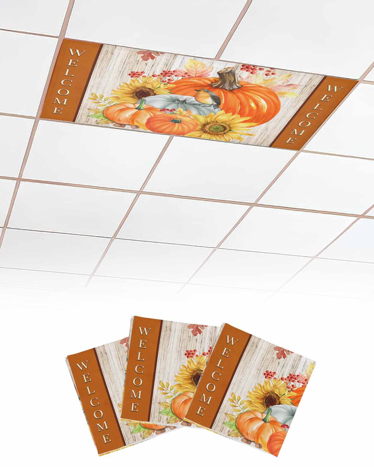 Fluorescent Light Covers for Ceiling Lights 3 Pack, Fall Pumpkins ...