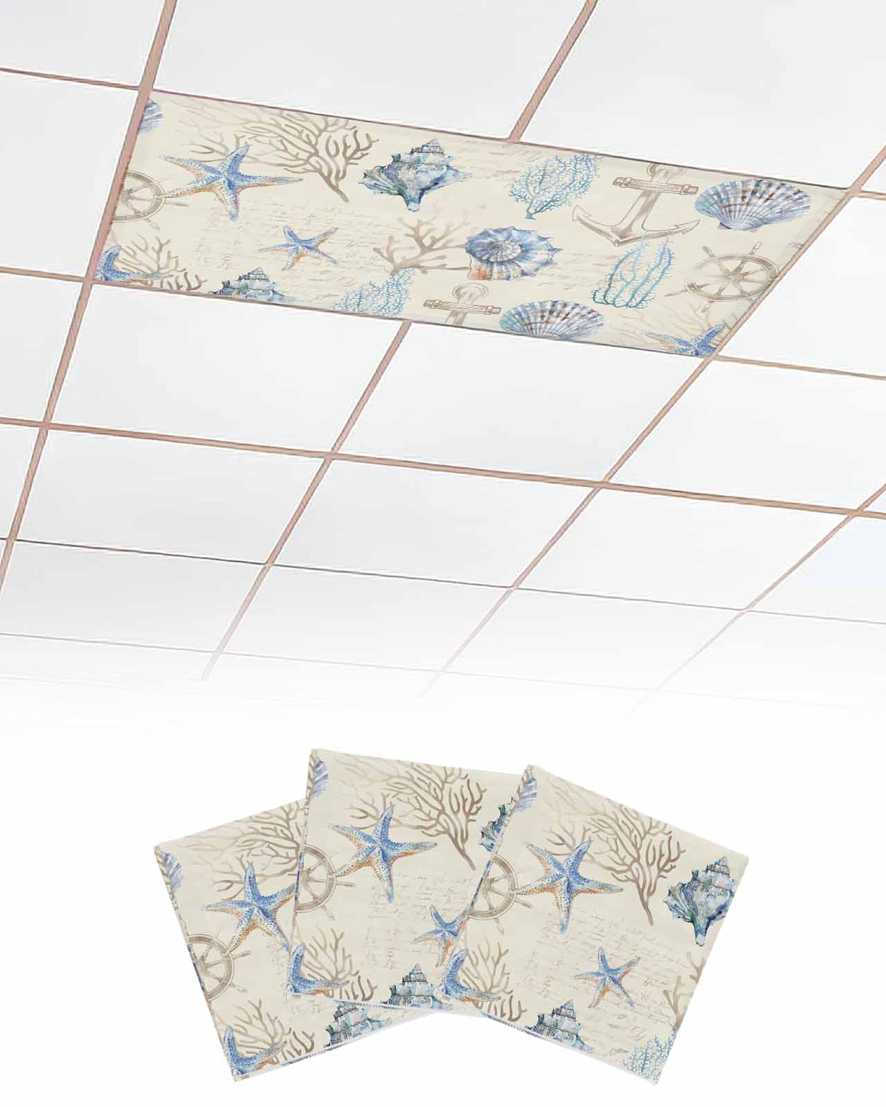 Fluorescent Light Covers for Ceiling Lights 3 Pack, Nautical Coastal ...