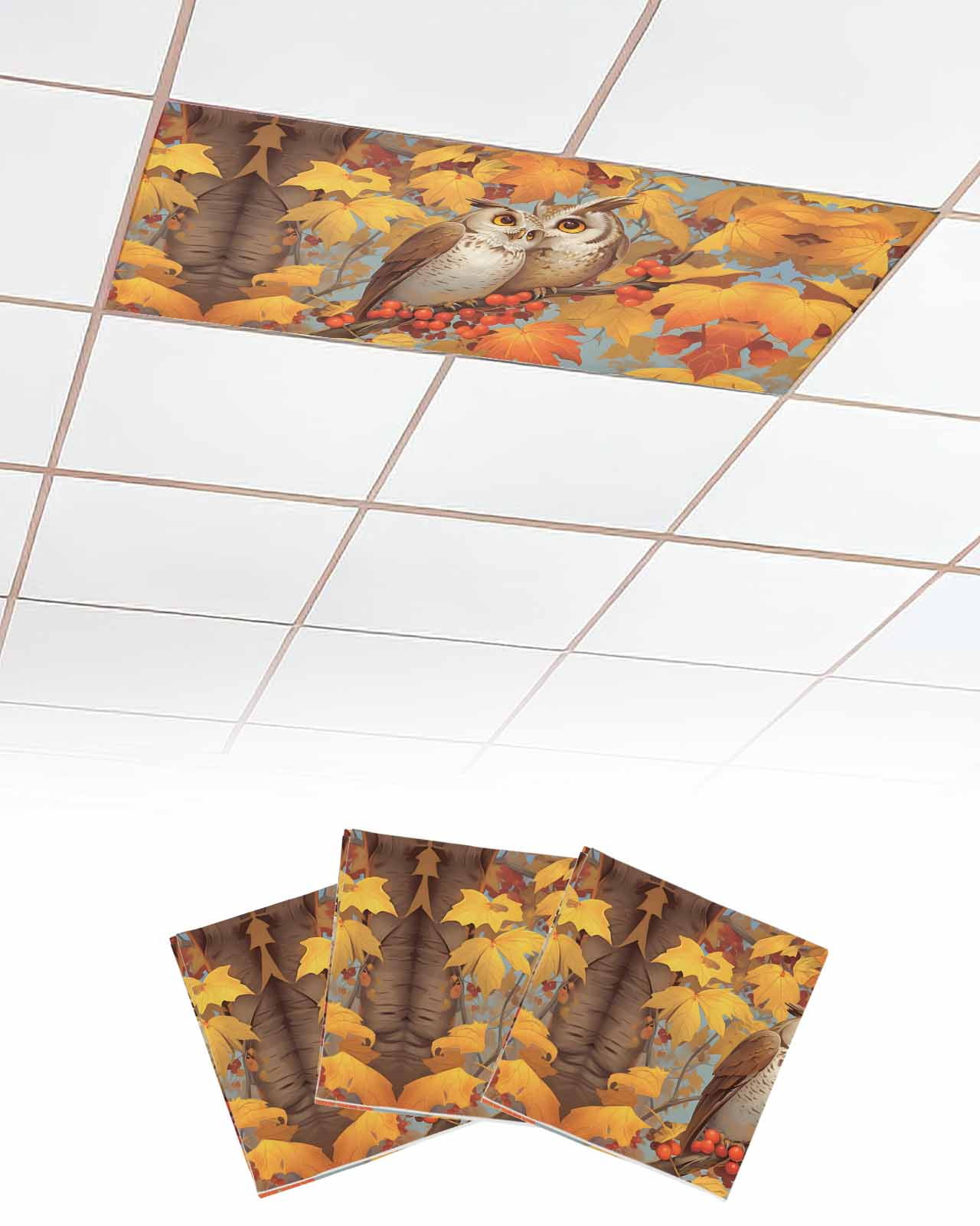 Fluorescent Light Covers for Ceiling Lights 3 Pack,Orange Owl Fall ...