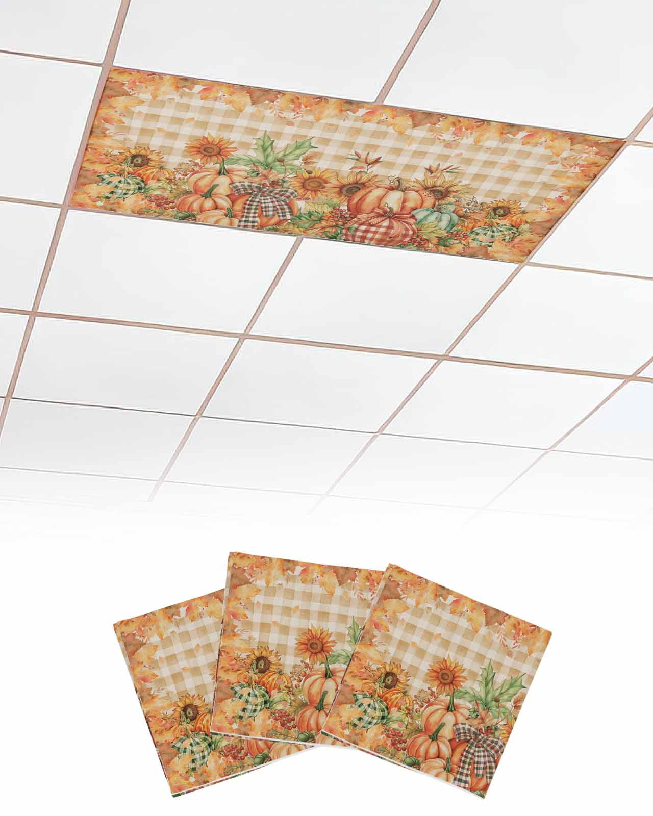 Fluorescent Light Covers for Ceiling Lights 3 Pack, Orange Plaid ...