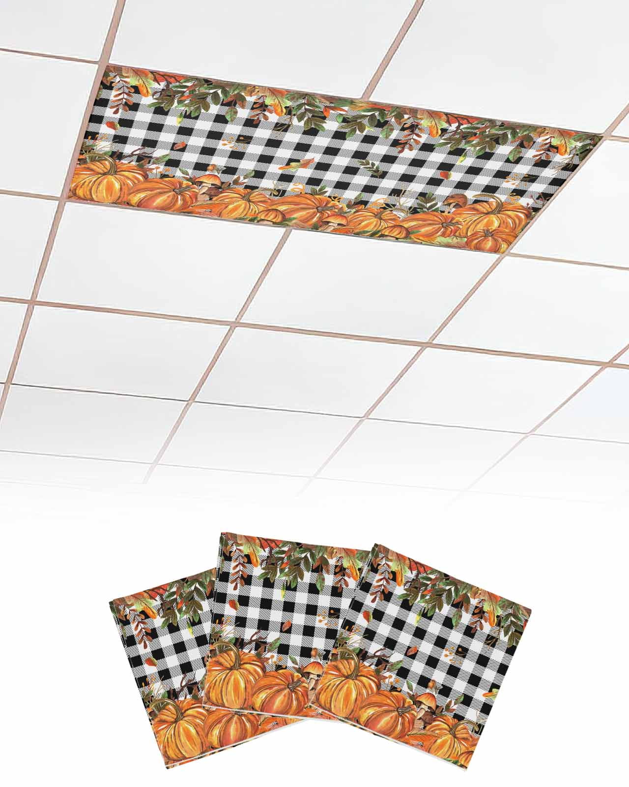 Fluorescent Light Covers for Ceiling Lights 3 Pack,Orange Pumpkins Fall ...