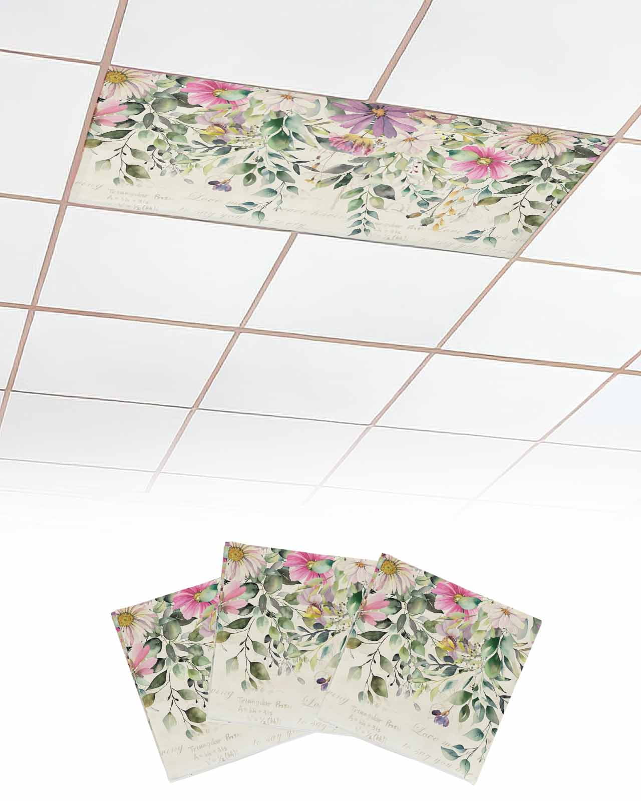 Fluorescent Light Covers for Ceiling Lights 3 Pack,Pink Purple Flowers ...