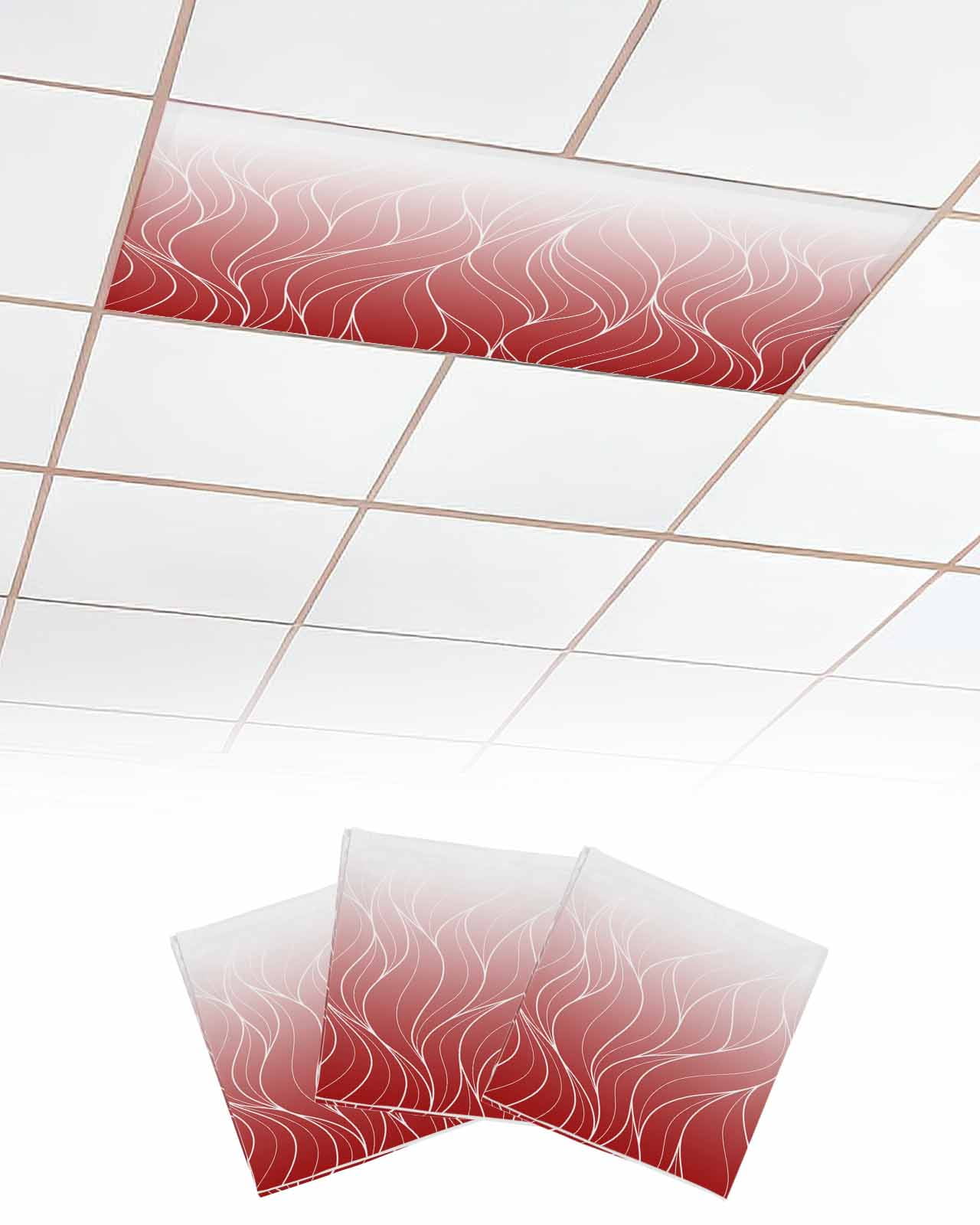 Fluorescent Light Covers for Ceiling Lights 3 Pack,Red Ombre Lines ...