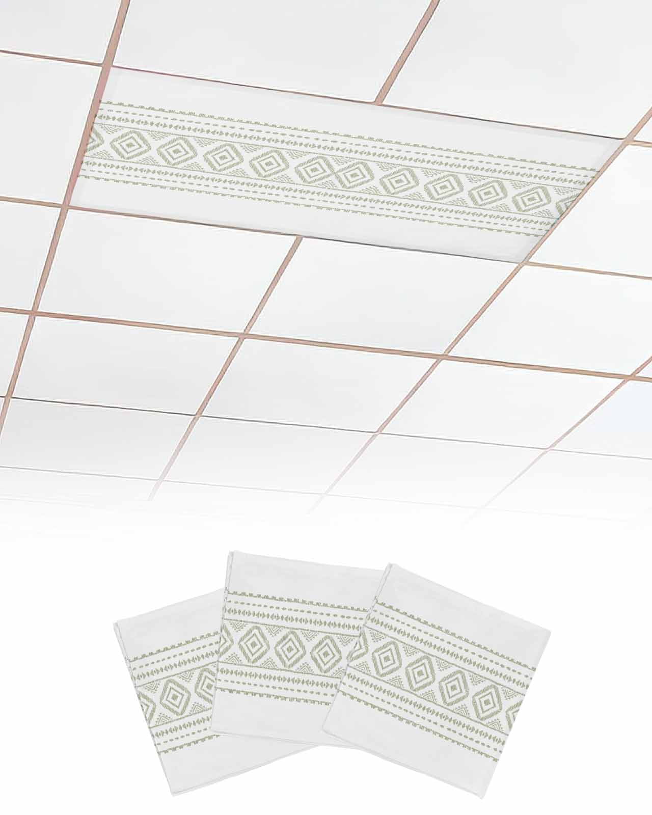 Fluorescent Light Covers for Ceiling Lights 3 Pack, Sage Green Boho ...
