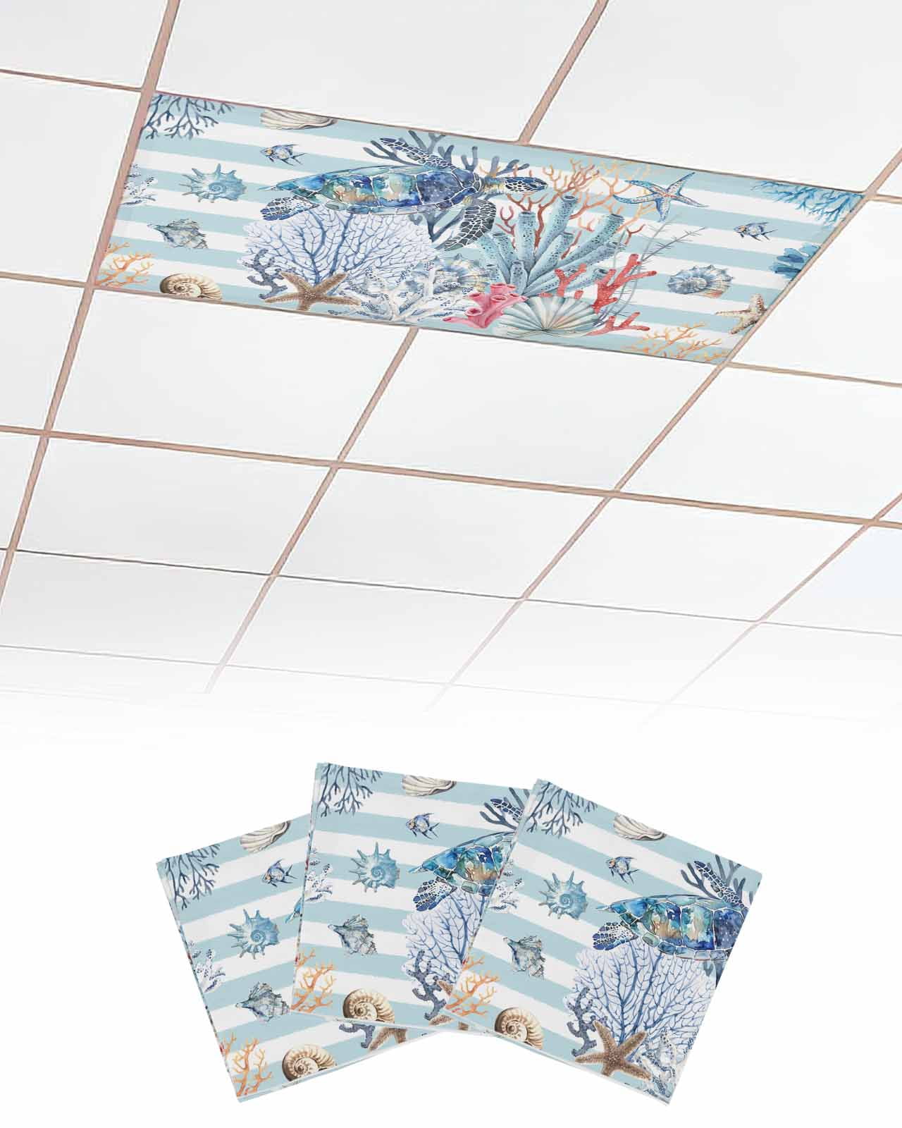 Fluorescent Light Covers for Ceiling Lights 3 Pack, Sea Turtle Coastal ...