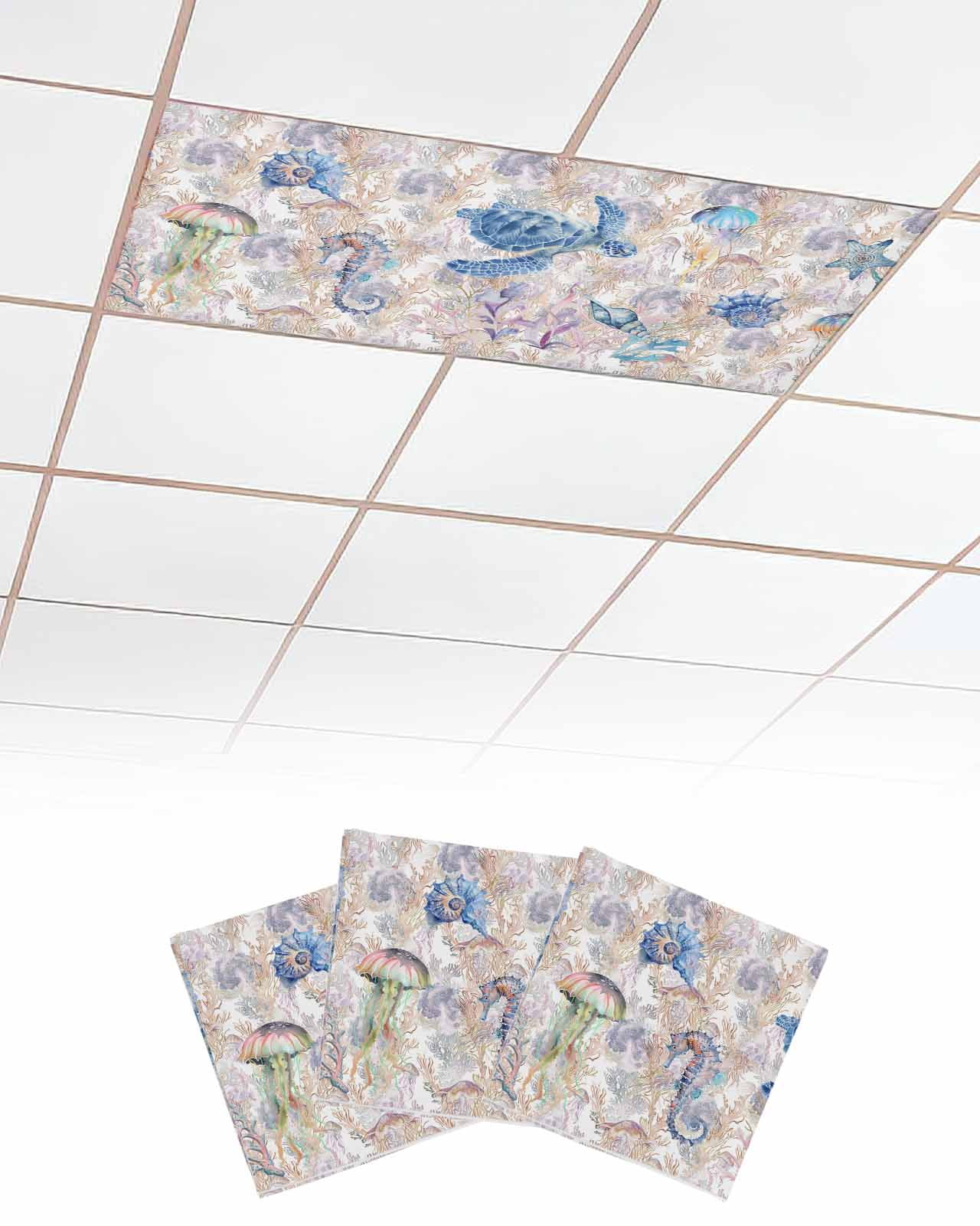 Fluorescent Light Covers for Ceiling Lights 3 Pack,Sea Turtle Magnetic ...