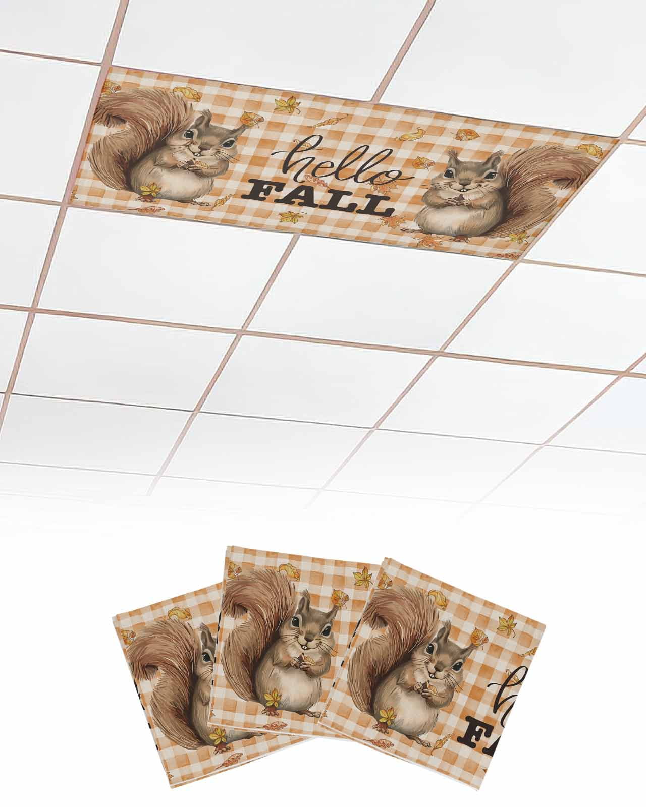 Fluorescent Light Covers for Ceiling Lights 3 Pack, Squirrel Hello Fall ...