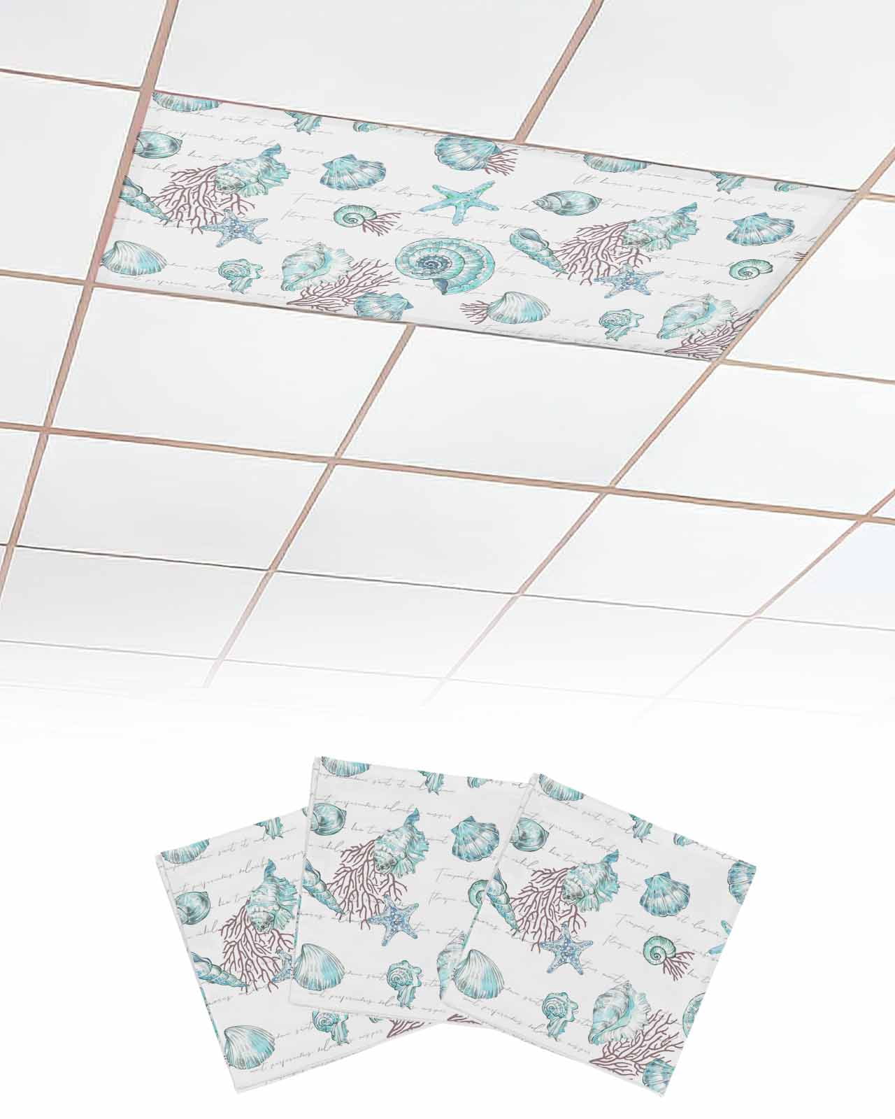Fluorescent Light Covers for Ceiling Lights 3 Pack, Teal Coastal ...