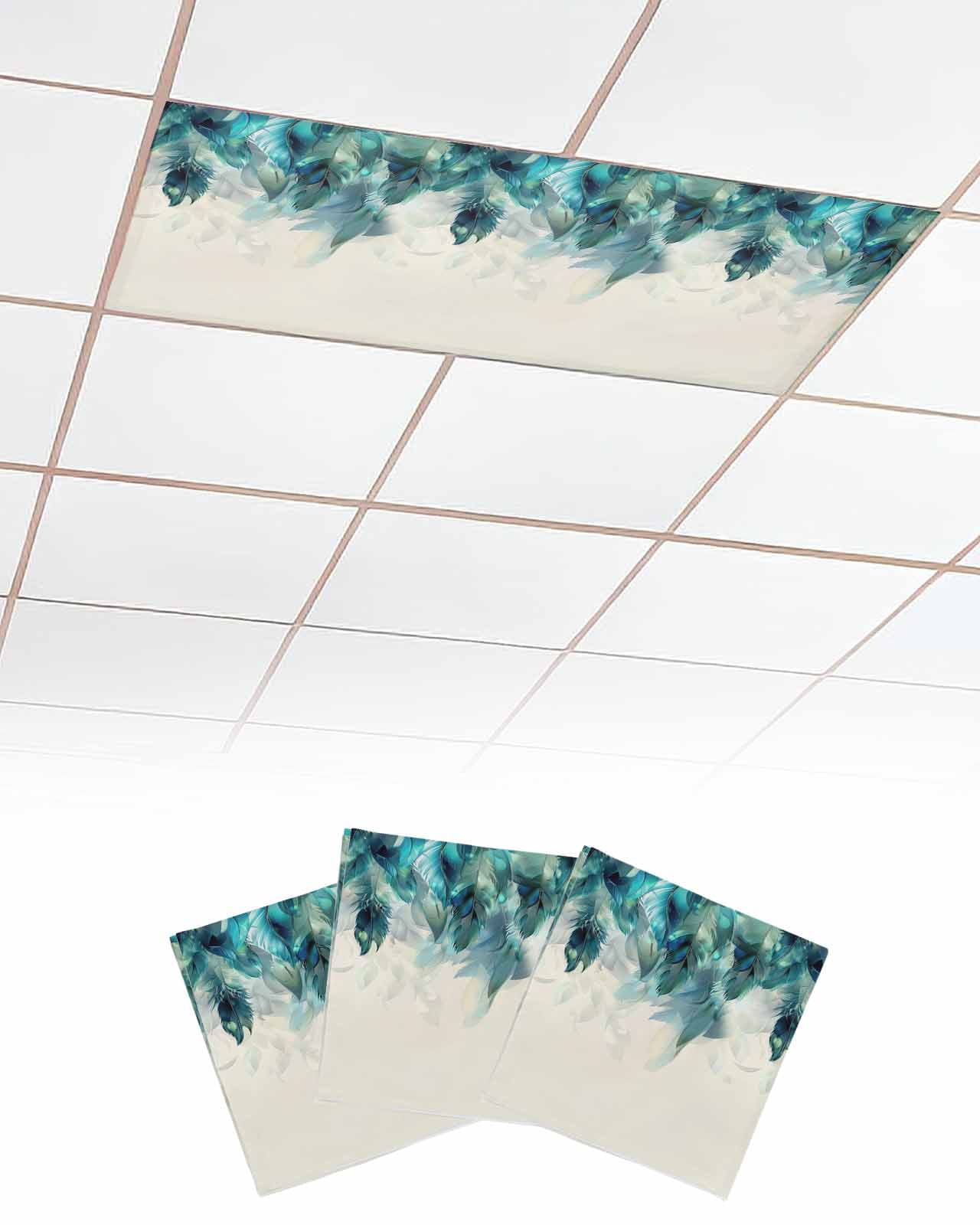 Fluorescent Light Covers for Ceiling Lights 3 Pack, Teal Feather ...