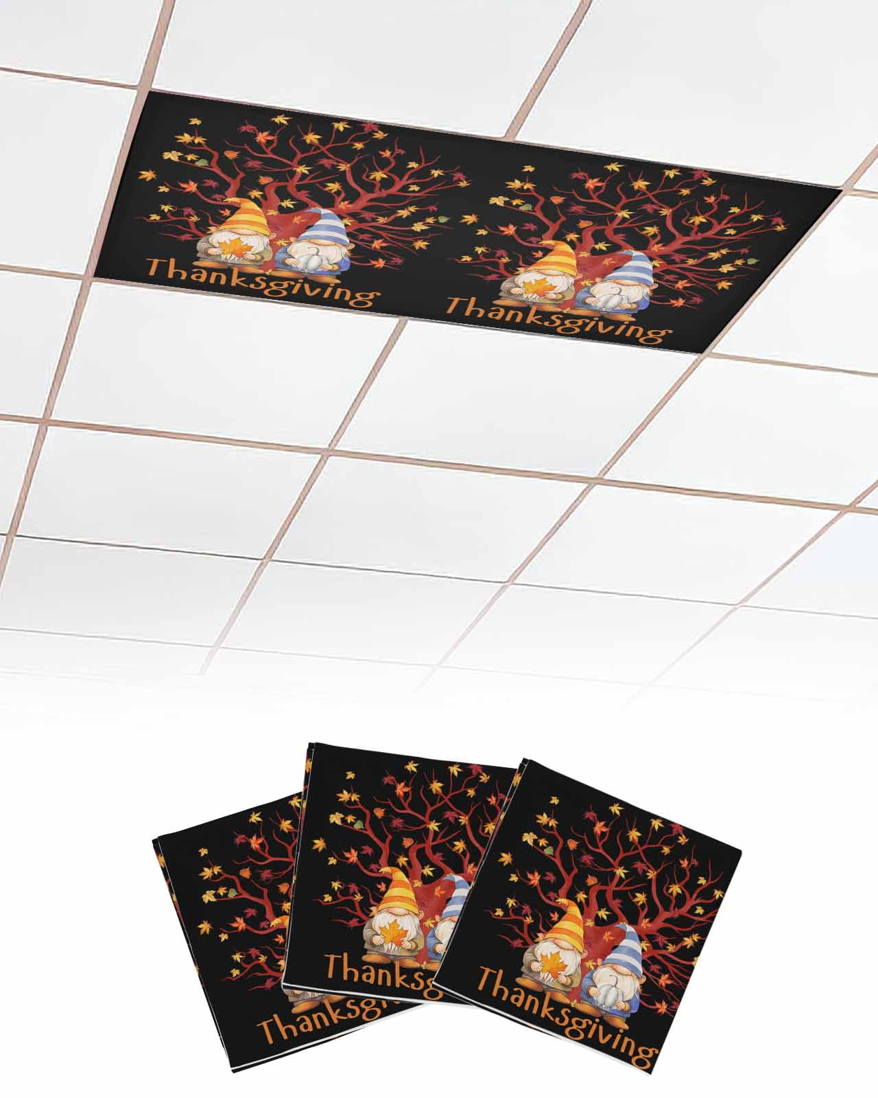 Fluorescent Light Covers for Ceiling Lights 3 Pack,Thanksgiving Gnomes ...