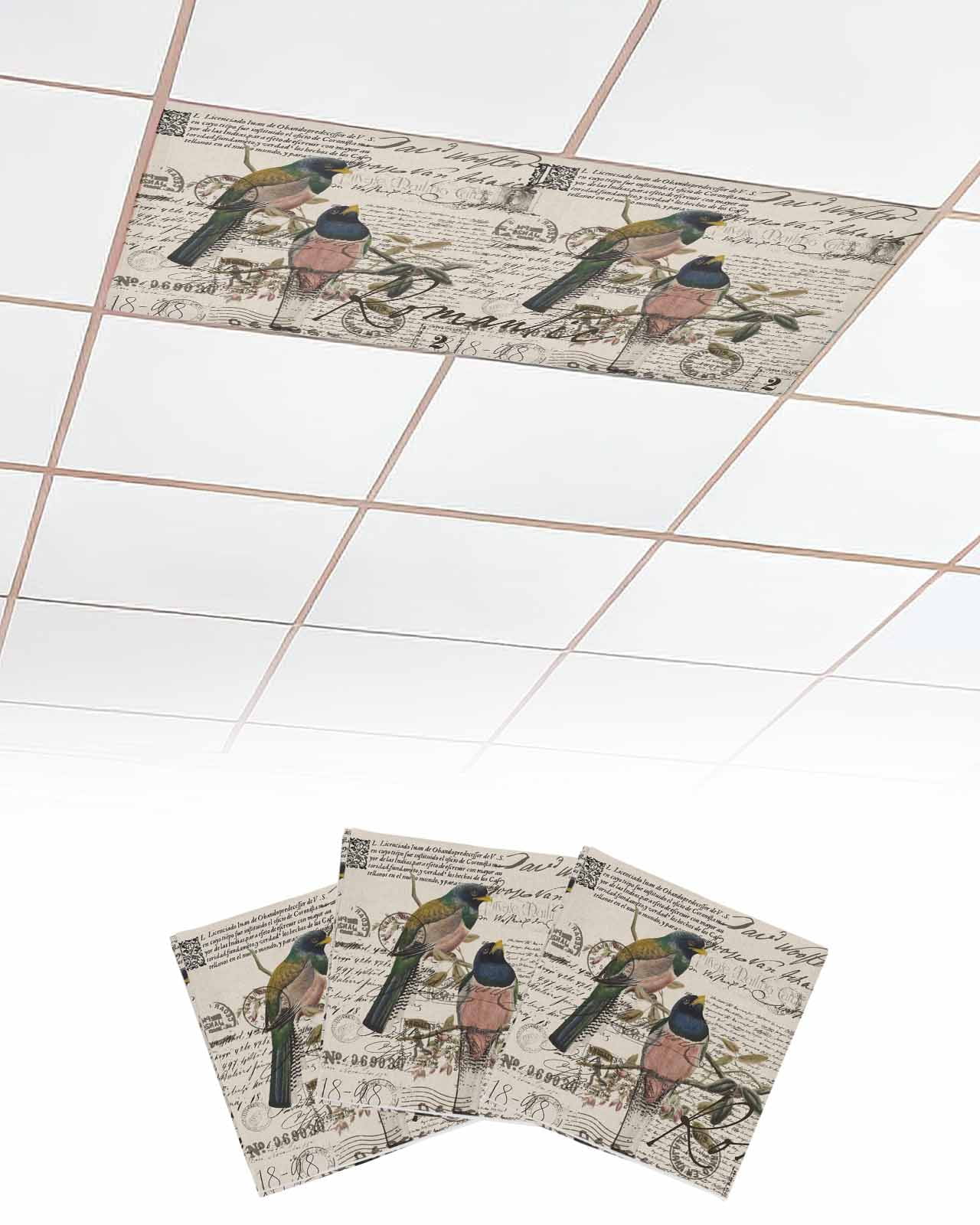 Fluorescent Light Covers for Ceiling Lights 3 Pack, Vintage Birds ...