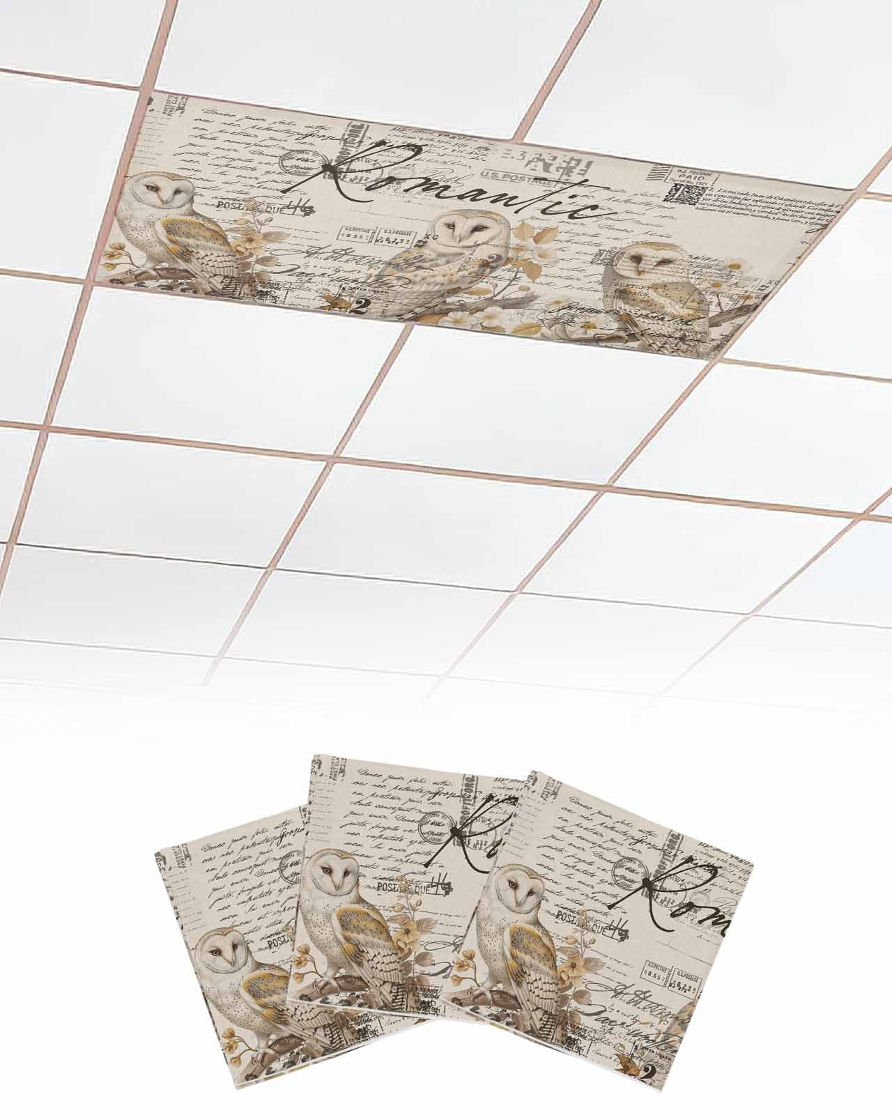 Fluorescent Light Covers for Ceiling Lights 3 Pack, Vintage Owl ...