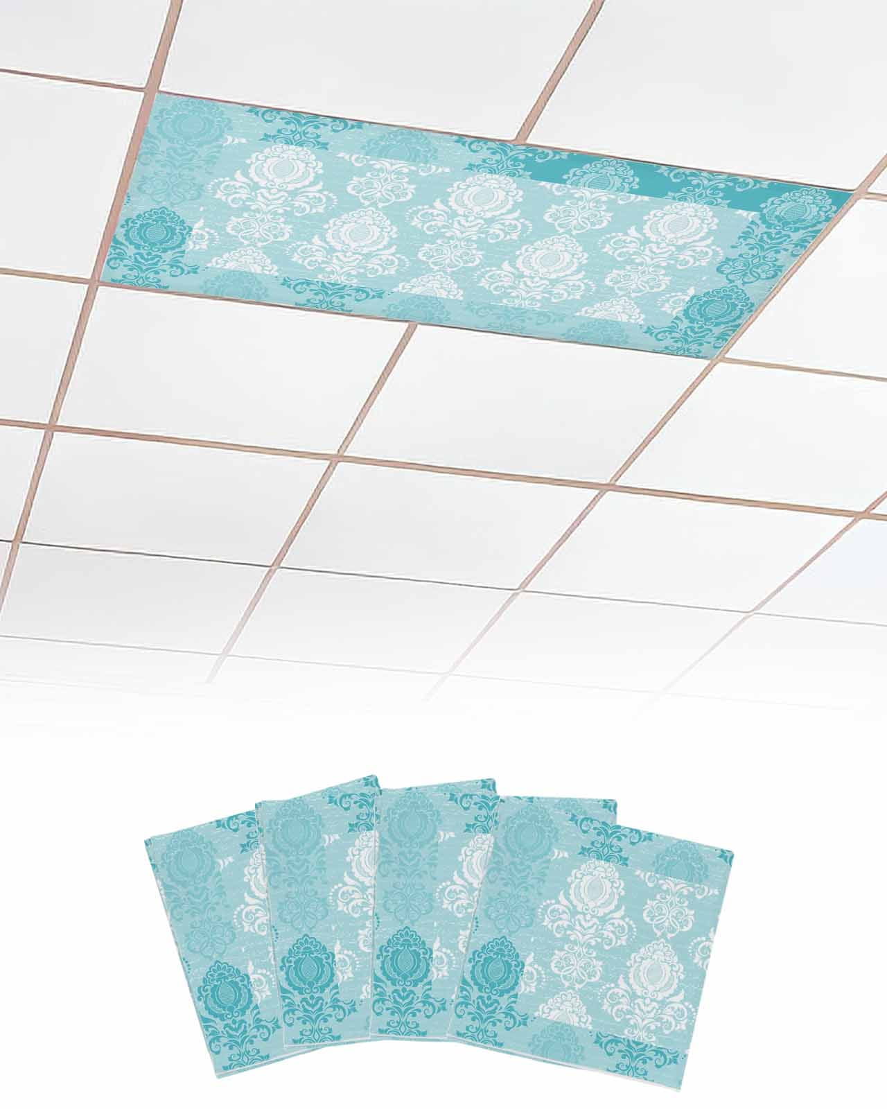 Fluorescent Light Covers for Ceiling Lights 4 Pack, Aqua Boho Magnetic ...