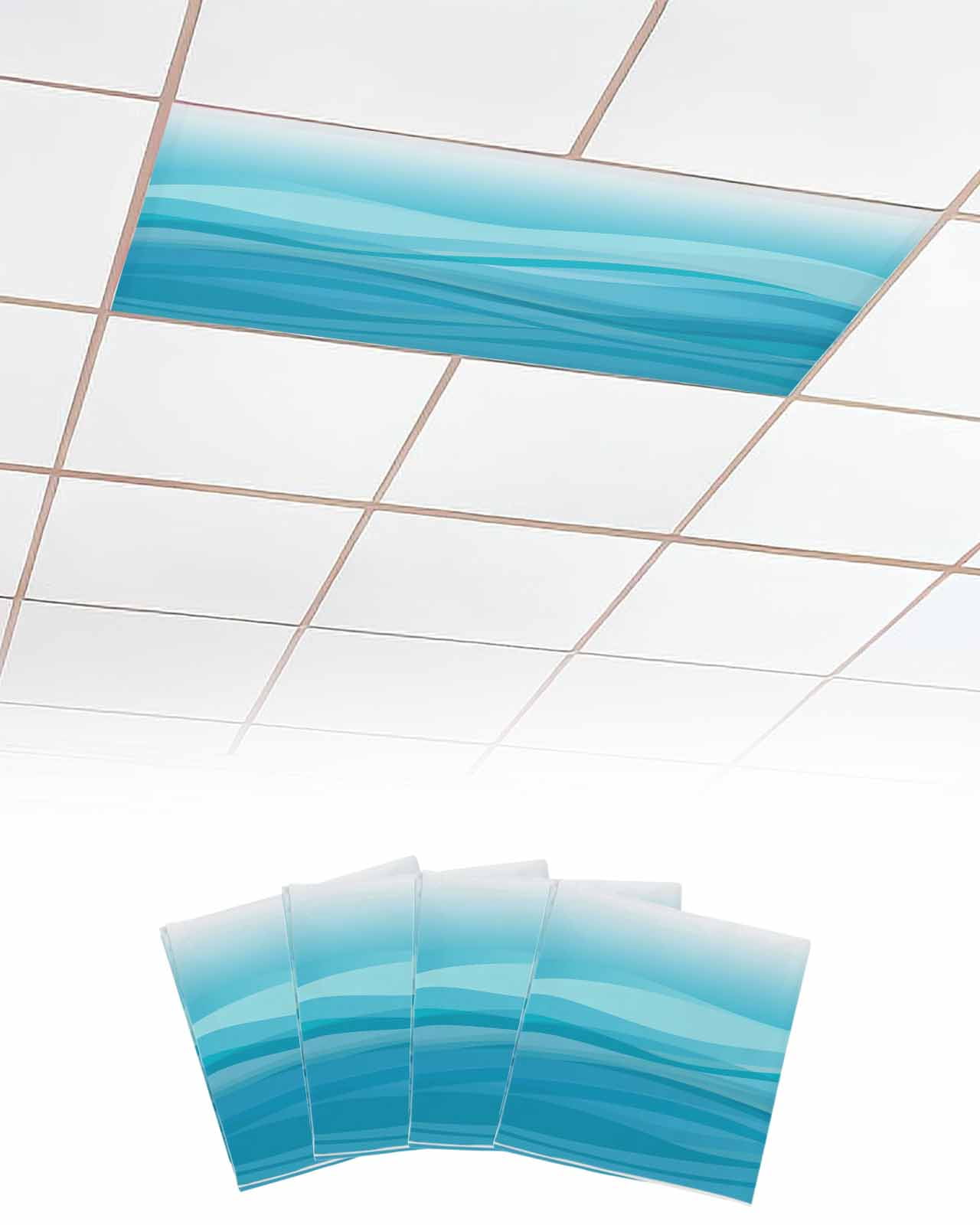 Fluorescent Light Covers for Ceiling Lights 4 Pack,Aqua Moire Magnetic ...