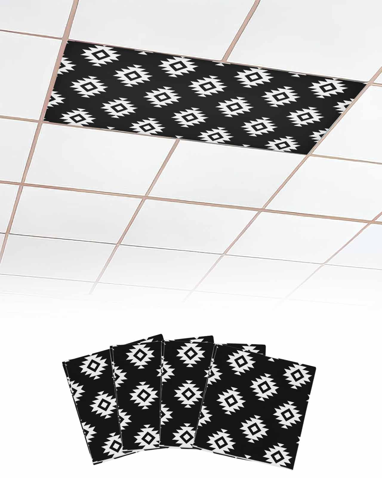 Fluorescent Light Covers for Ceiling Lights 4 Pack, Black White Boho ...