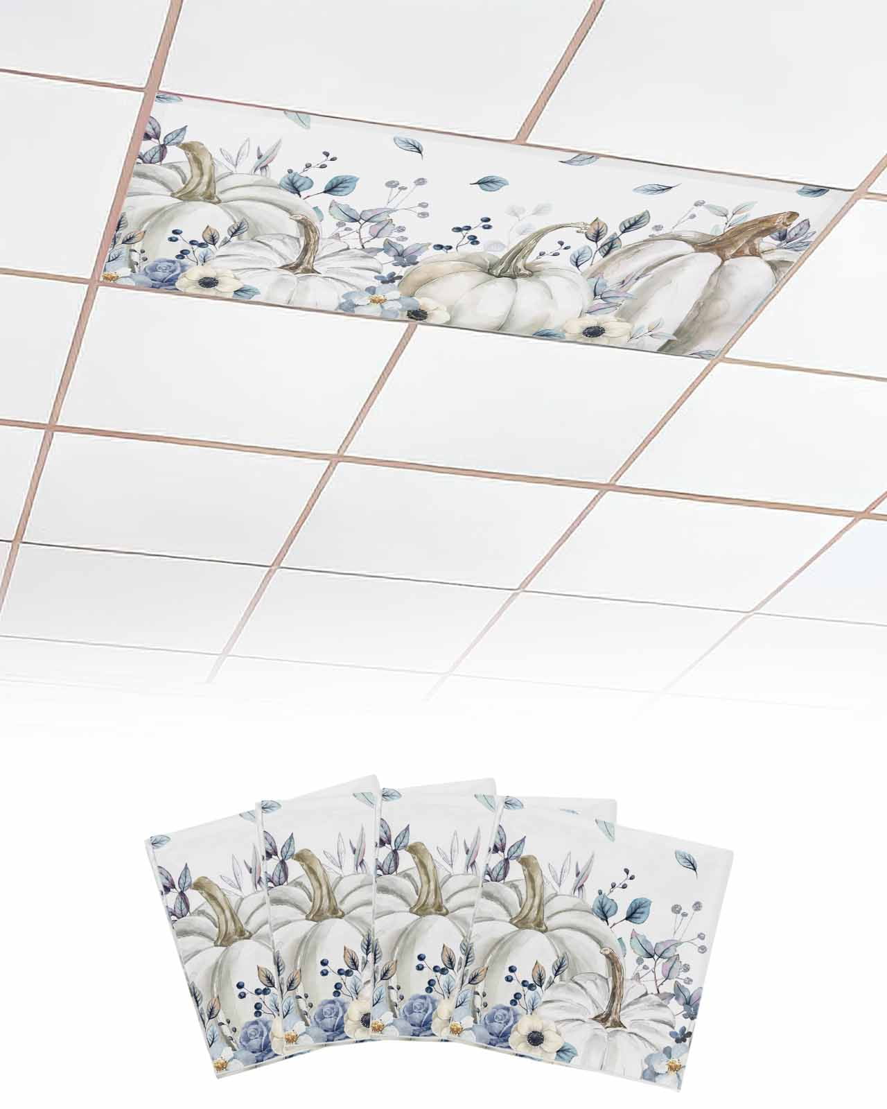 Fluorescent Light Covers for Ceiling Lights 4 Pack, Blue Botanical Fall ...