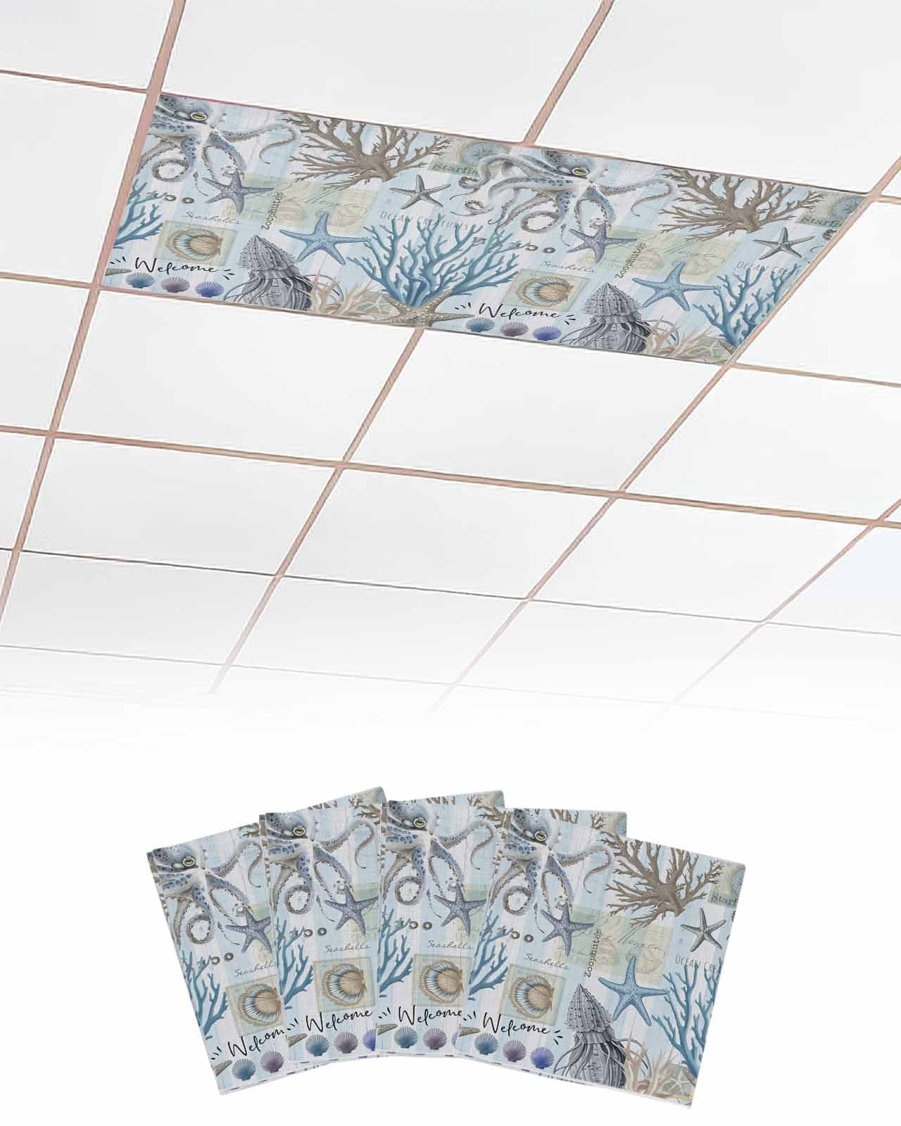 Fluorescent Light Covers for Ceiling Lights 4 Pack,Blue Coastal ...