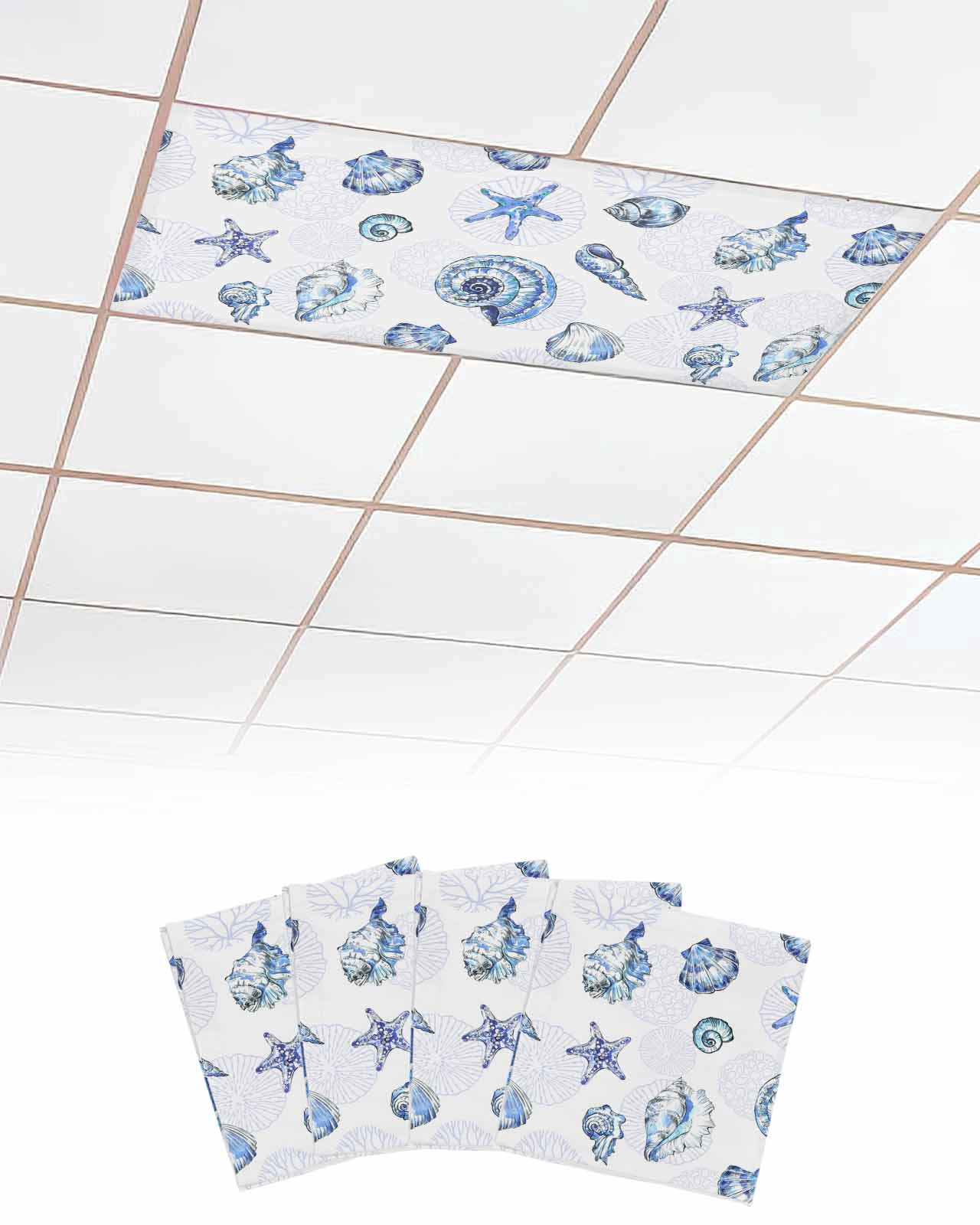Fluorescent Light Covers for Ceiling Lights 4 Pack, Blue Coastal Magnetic Ceiling Light Covers ...