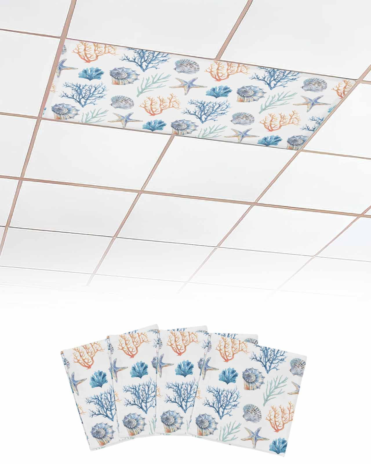 Fluorescent Light Covers for Ceiling Lights 4 Pack,Blue Coral Magnetic ...