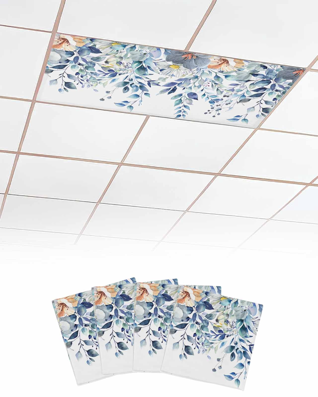 Fluorescent Light Covers for Ceiling Lights 4 Pack, Blue Eucalyptus ...