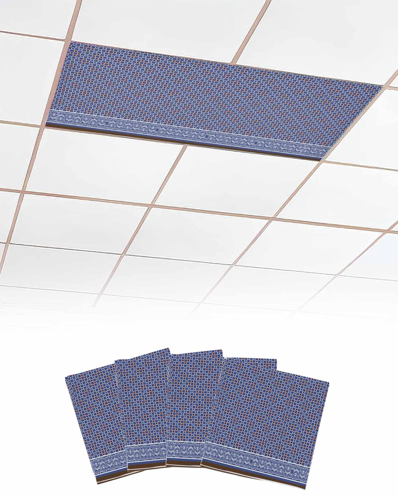 Fluorescent Light Covers for Ceiling Lights 4 Pack, Blue Geometric ...