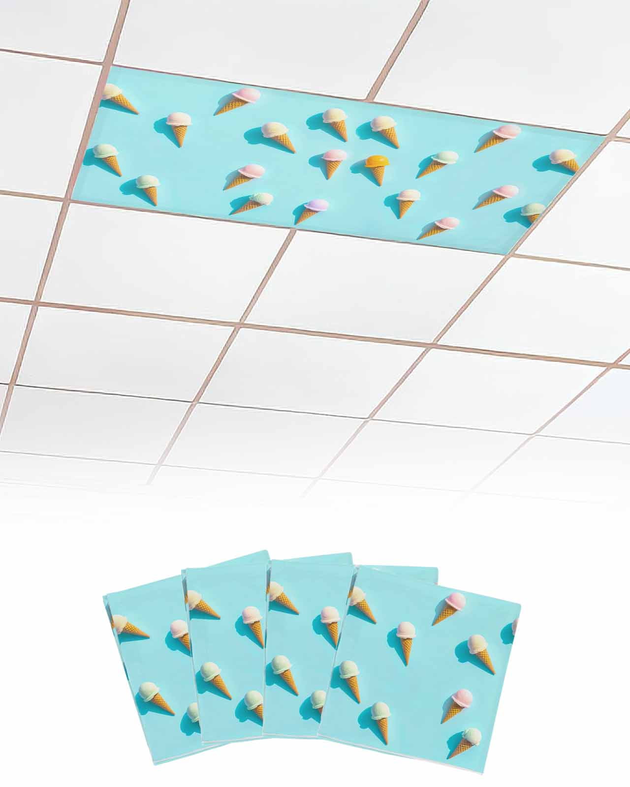 Fluorescent Light Covers for Ceiling Lights 4 Pack, Blue Ice Cream ...