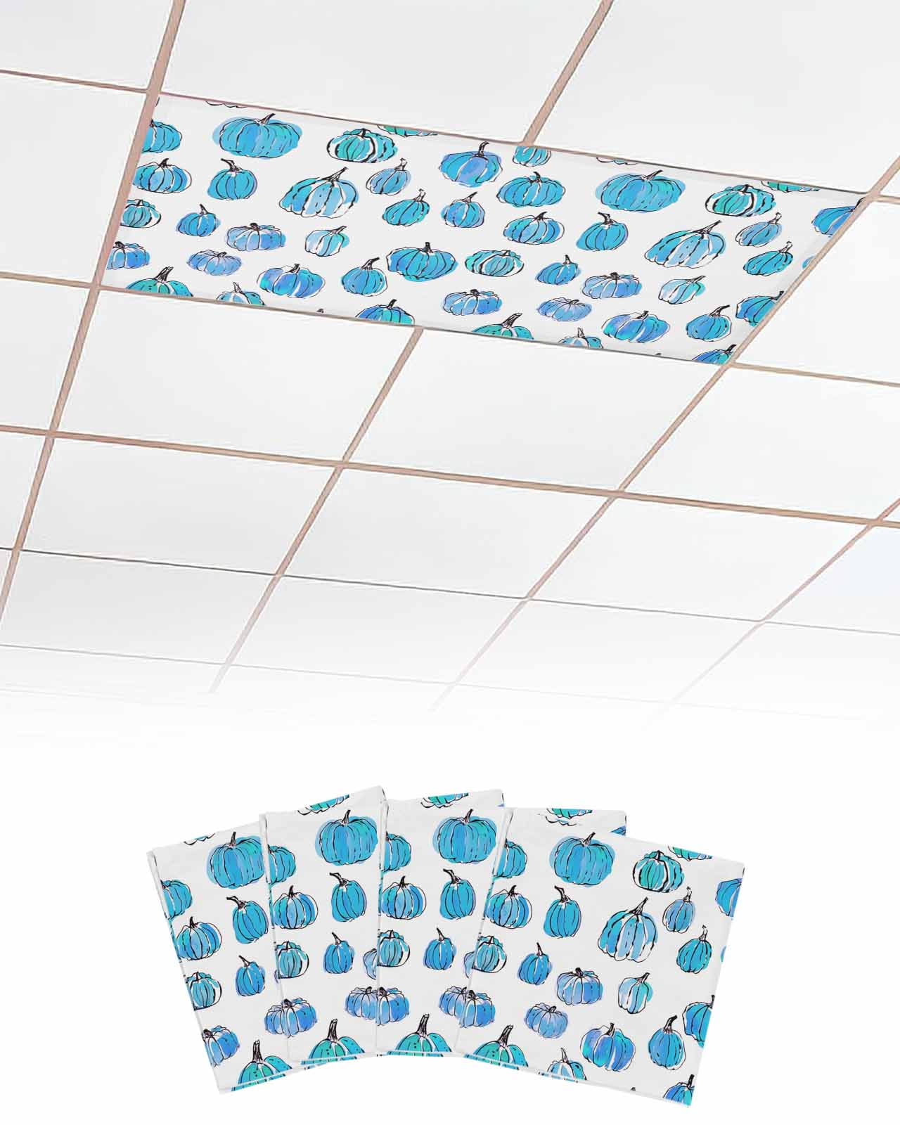Fluorescent Light Covers for Ceiling Lights 4 Pack, Blue Pumpkins Fall ...