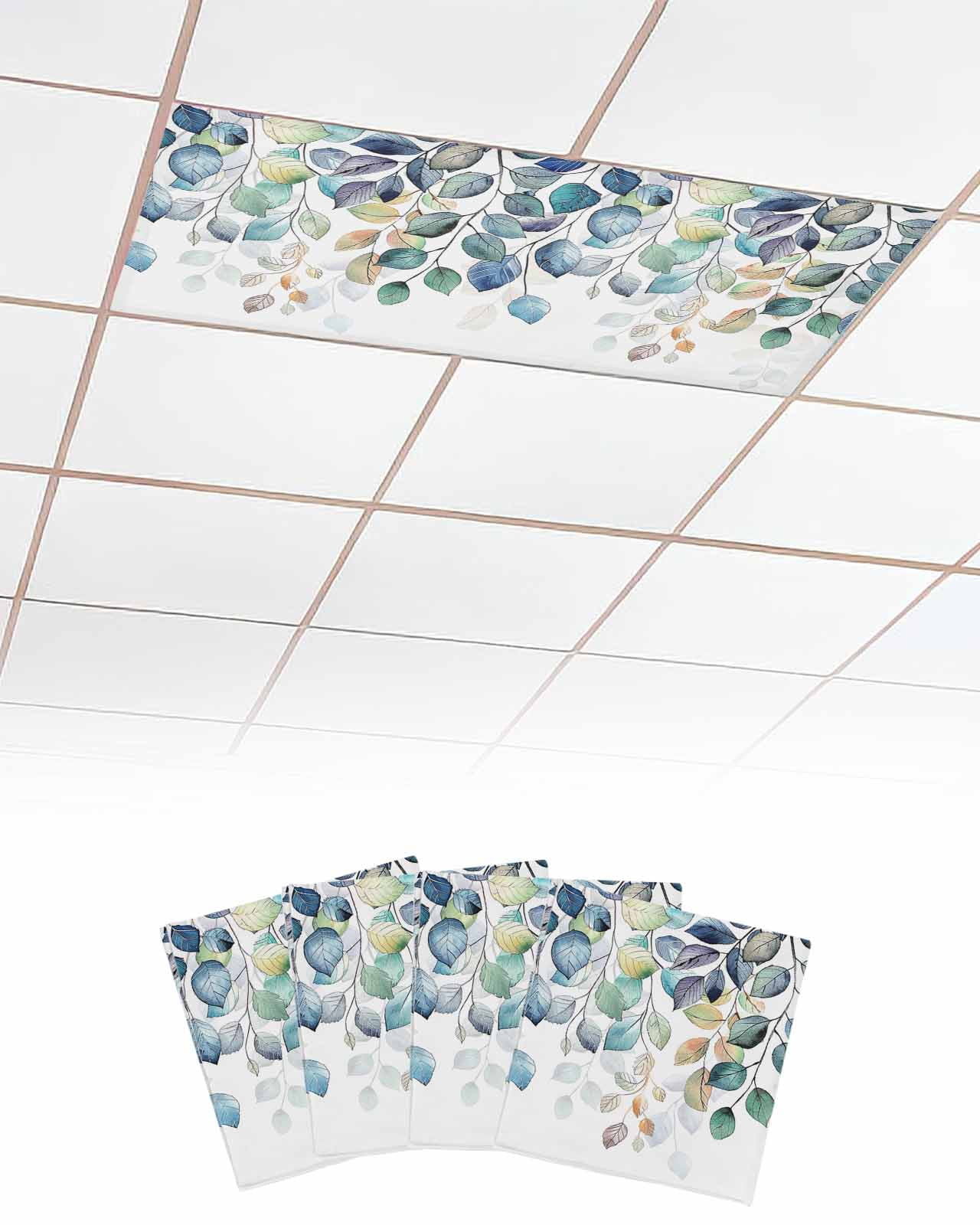 Fluorescent Light Covers for Ceiling Lights 4 Pack, Blue Teal Botanical ...