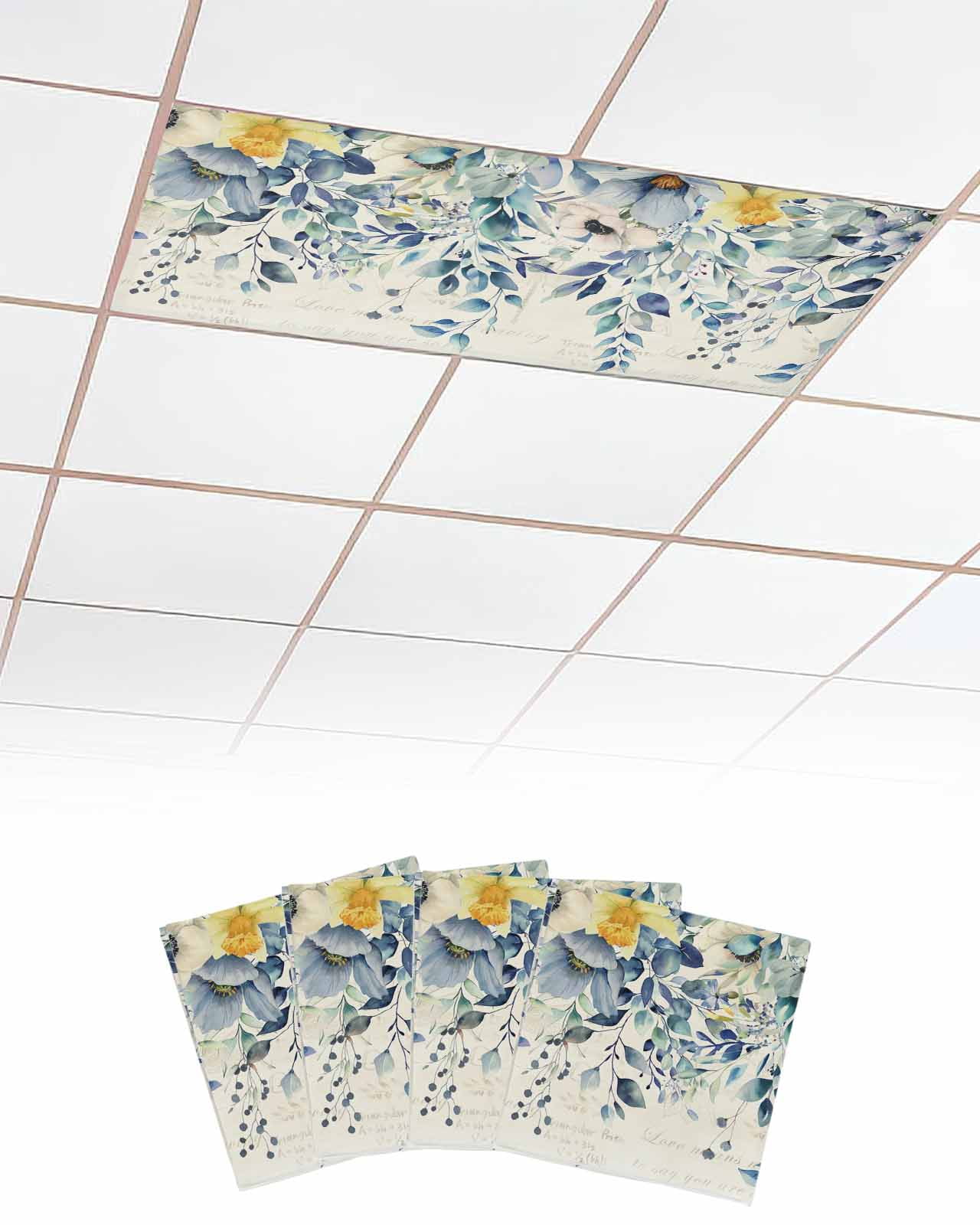 Fluorescent Light Covers for Ceiling Lights 4 Pack,Blue Teal Spring ...