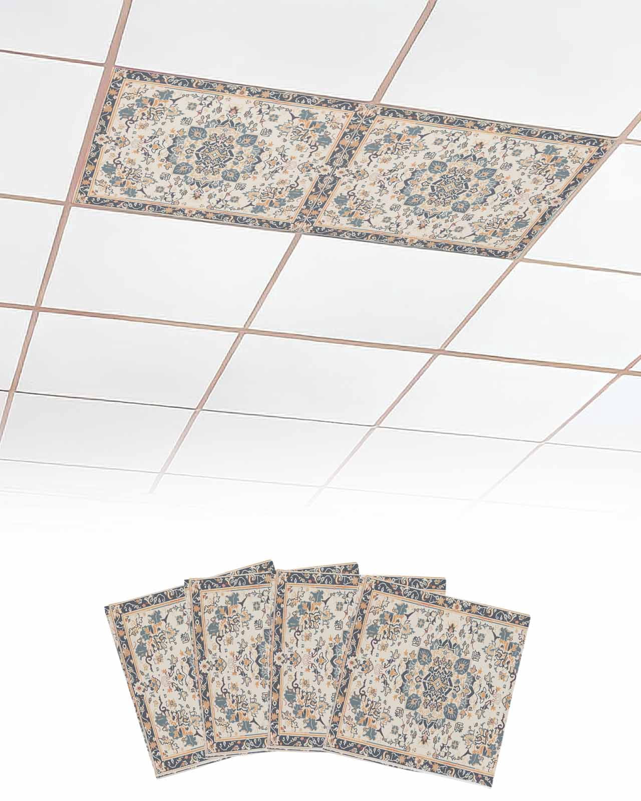 Fluorescent Light Covers for Ceiling Lights 4 Pack, Boho Blue Orange ...