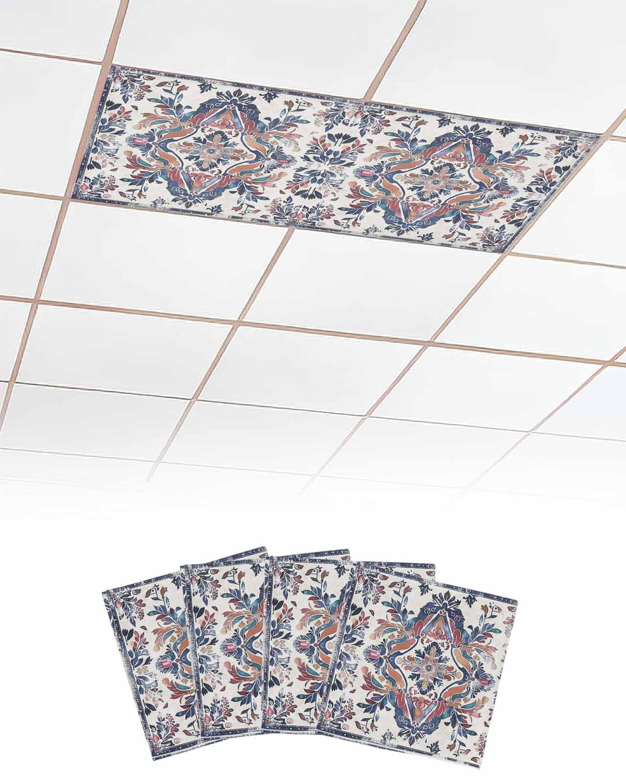 Fluorescent Light Covers for Ceiling Lights 4 Pack,Boho Navy Blue ...