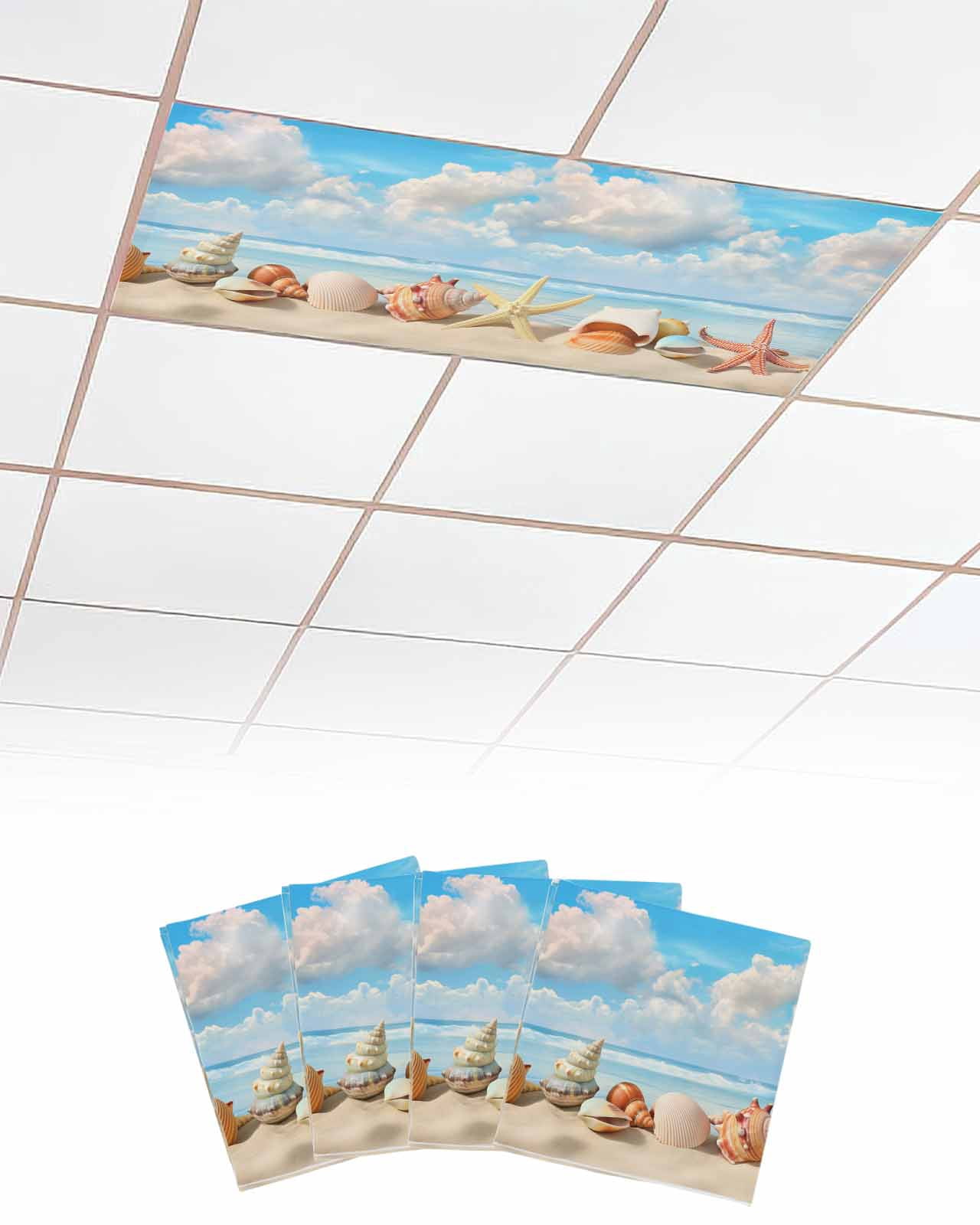 Fluorescent Light Covers for Ceiling Lights 4 Pack, Coastal Magnetic ...