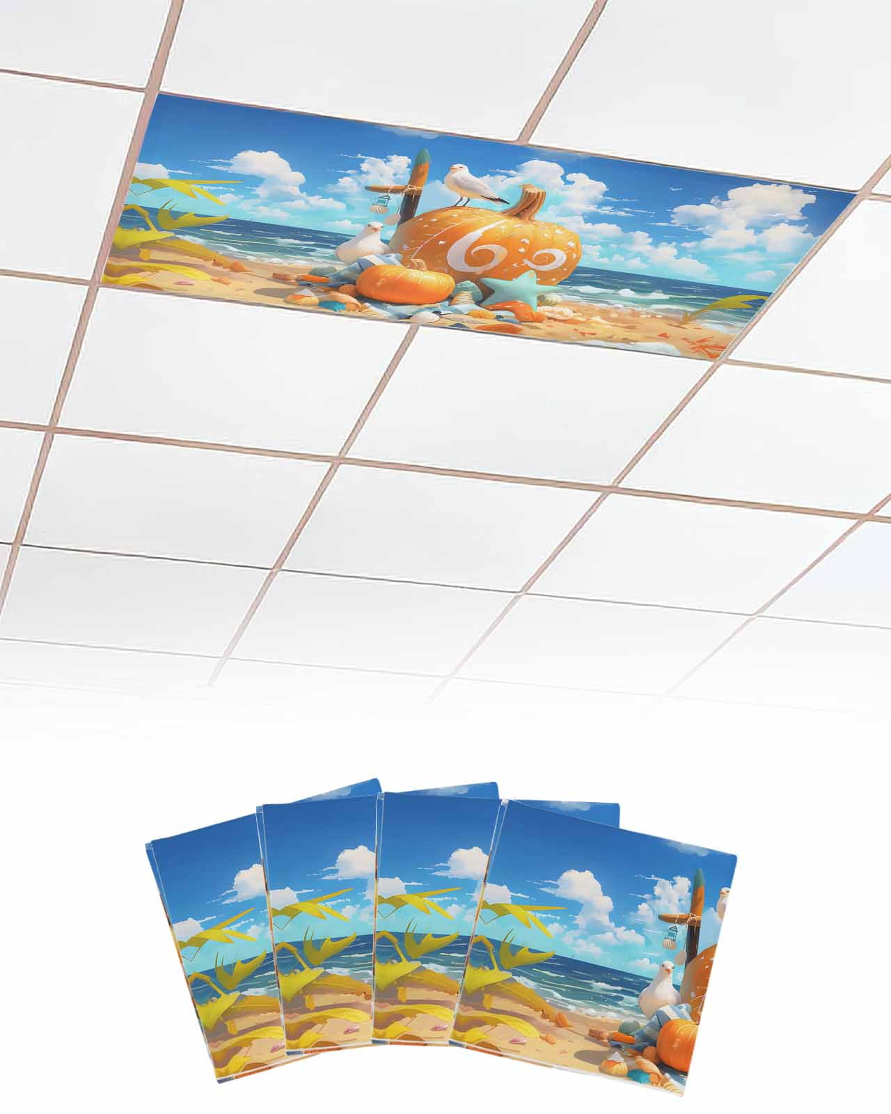 Fluorescent Light Covers for Ceiling Lights 4 Pack, Coastal Pumpkins ...