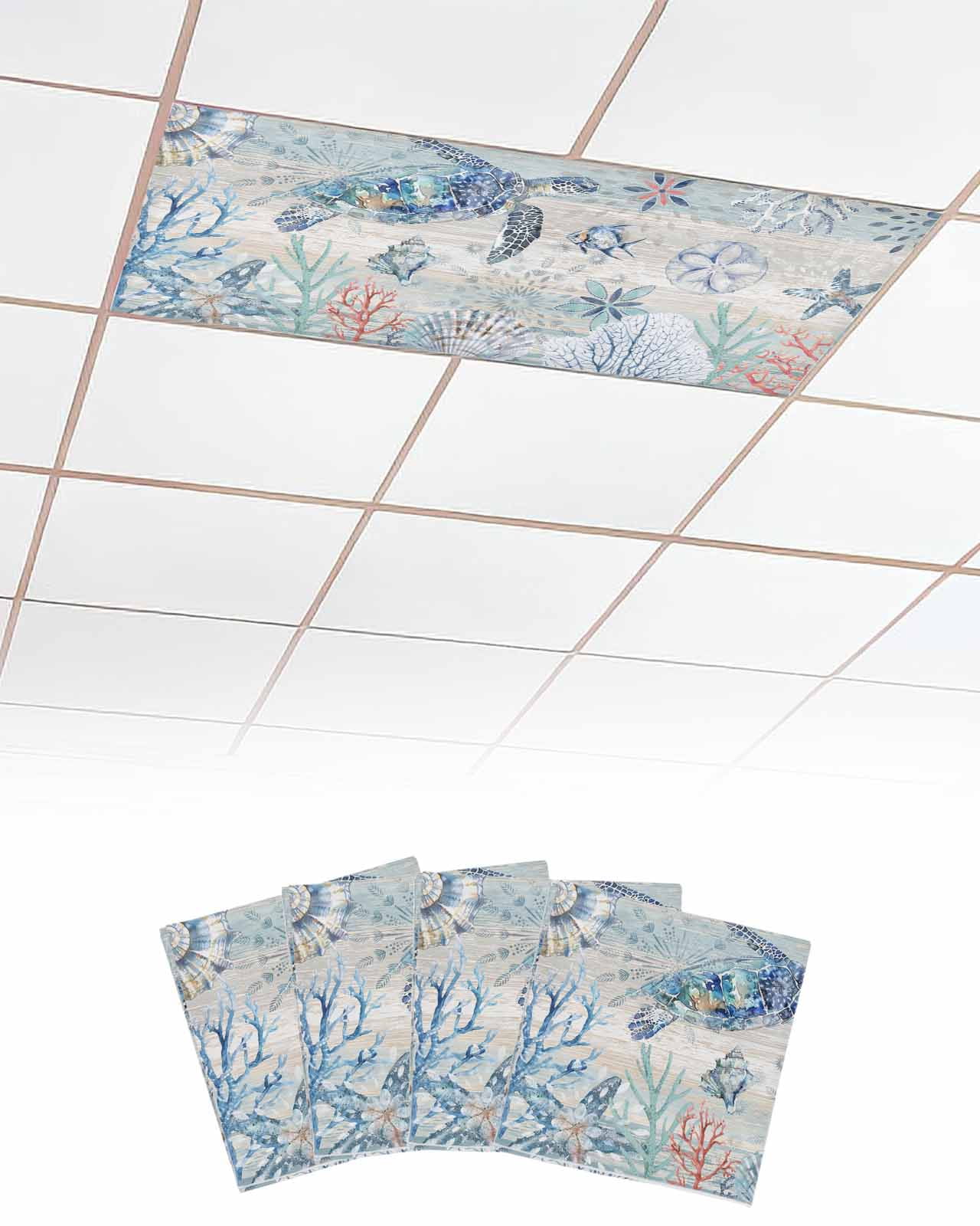 Fluorescent Light Covers for Ceiling Lights 4 Pack, Coastal Sea Turtle ...