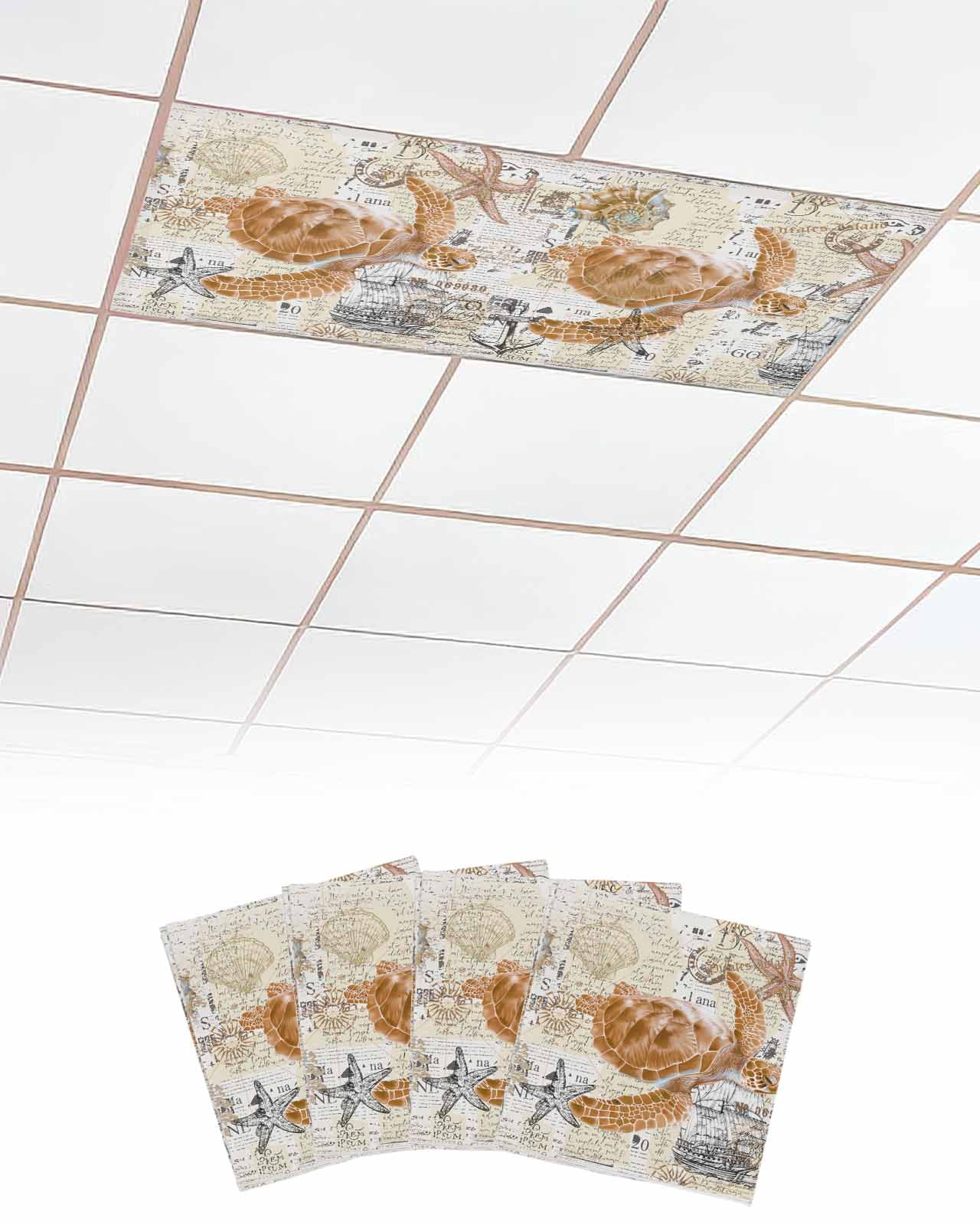 Fluorescent Light Covers for Ceiling Lights 4 Pack, Coastal Sea Turtle ...