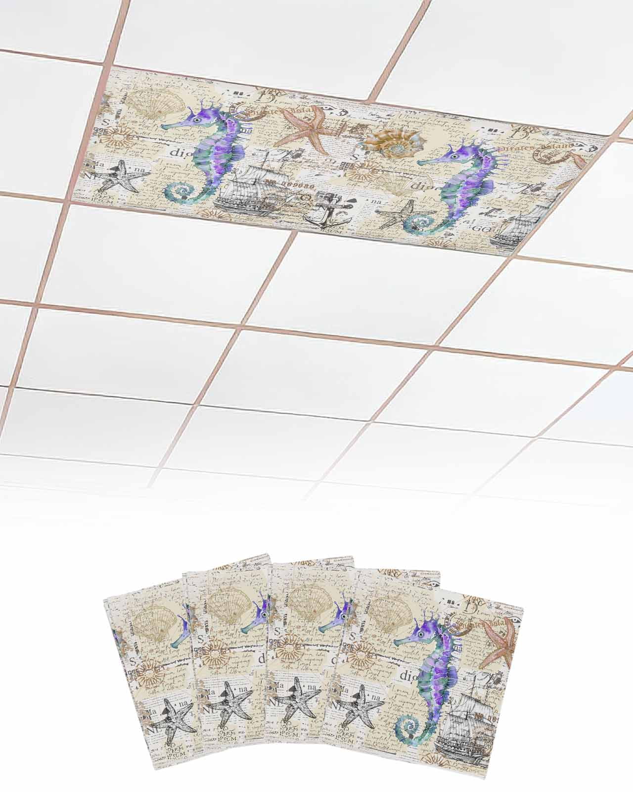 Fluorescent Light Covers for Ceiling Lights 4 Pack, Coastal Seahorse ...