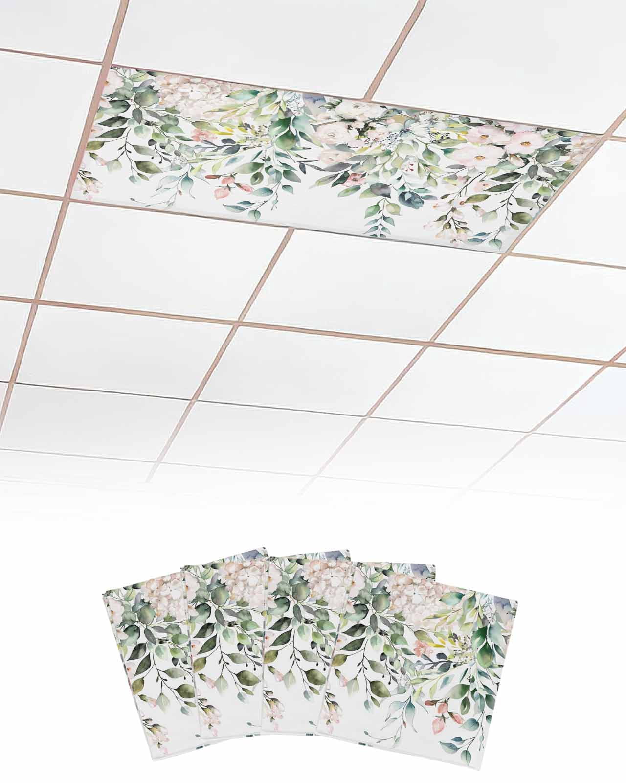 Fluorescent Light Covers for Ceiling Lights 4 Pack, Eucalyptus Leaves ...