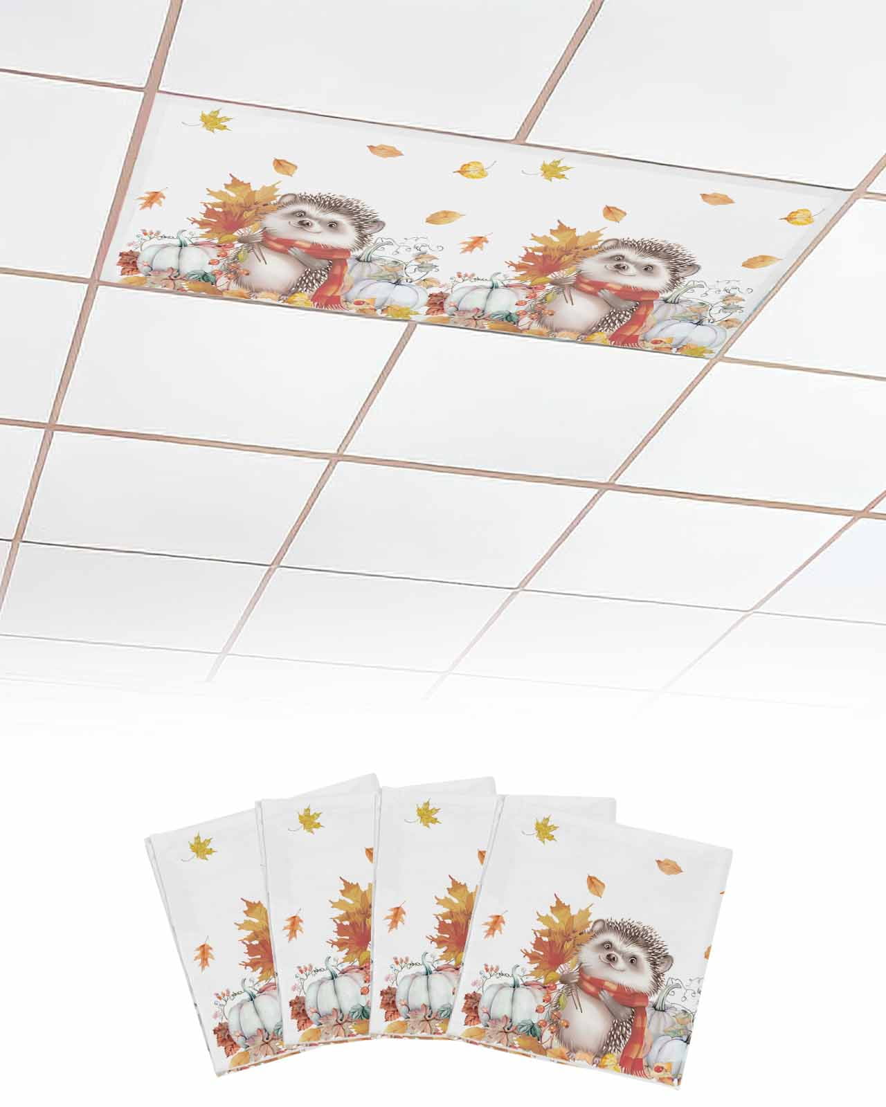 Fluorescent Light Covers for Ceiling Lights 4 Pack,Fall Hedgehog ...