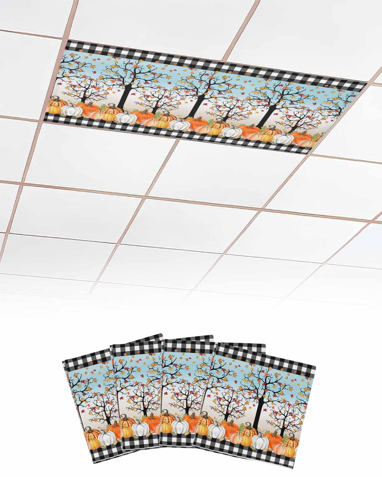 Fluorescent Light Covers for Ceiling Lights 4 Pack,Fall Pumpkins Tree ...